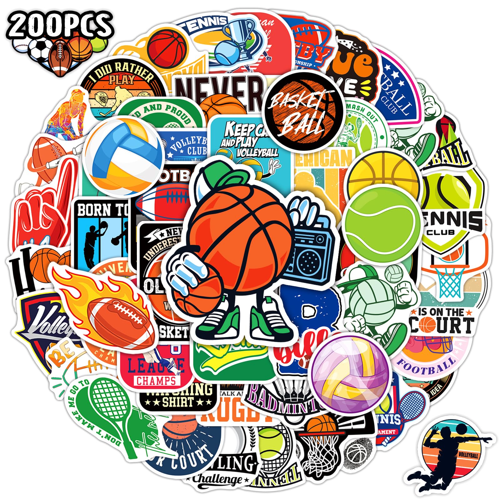 Amazon.com: WAKEMOODEI 200 PCS Sports Stickers for Water Bottles ...