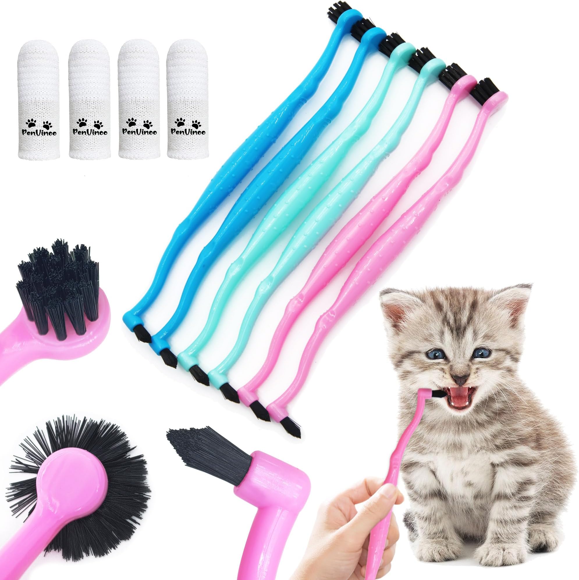 Amazon.com : PenVinoo Dual Sided Cat Toothbrush Dog Toothbrush Finger ...