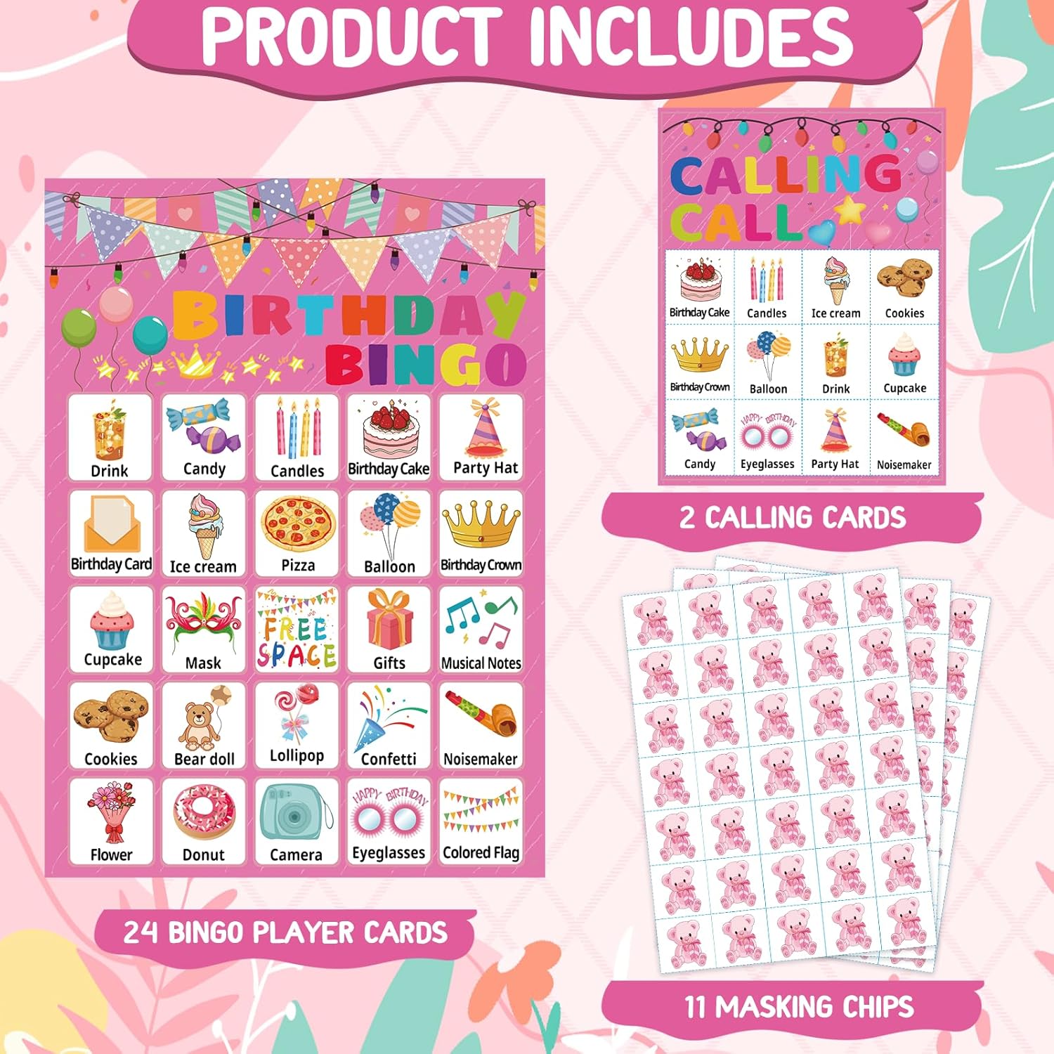 Juego de bingo de cumpleaños para niños, niñas y adultos, tarjetas de ...