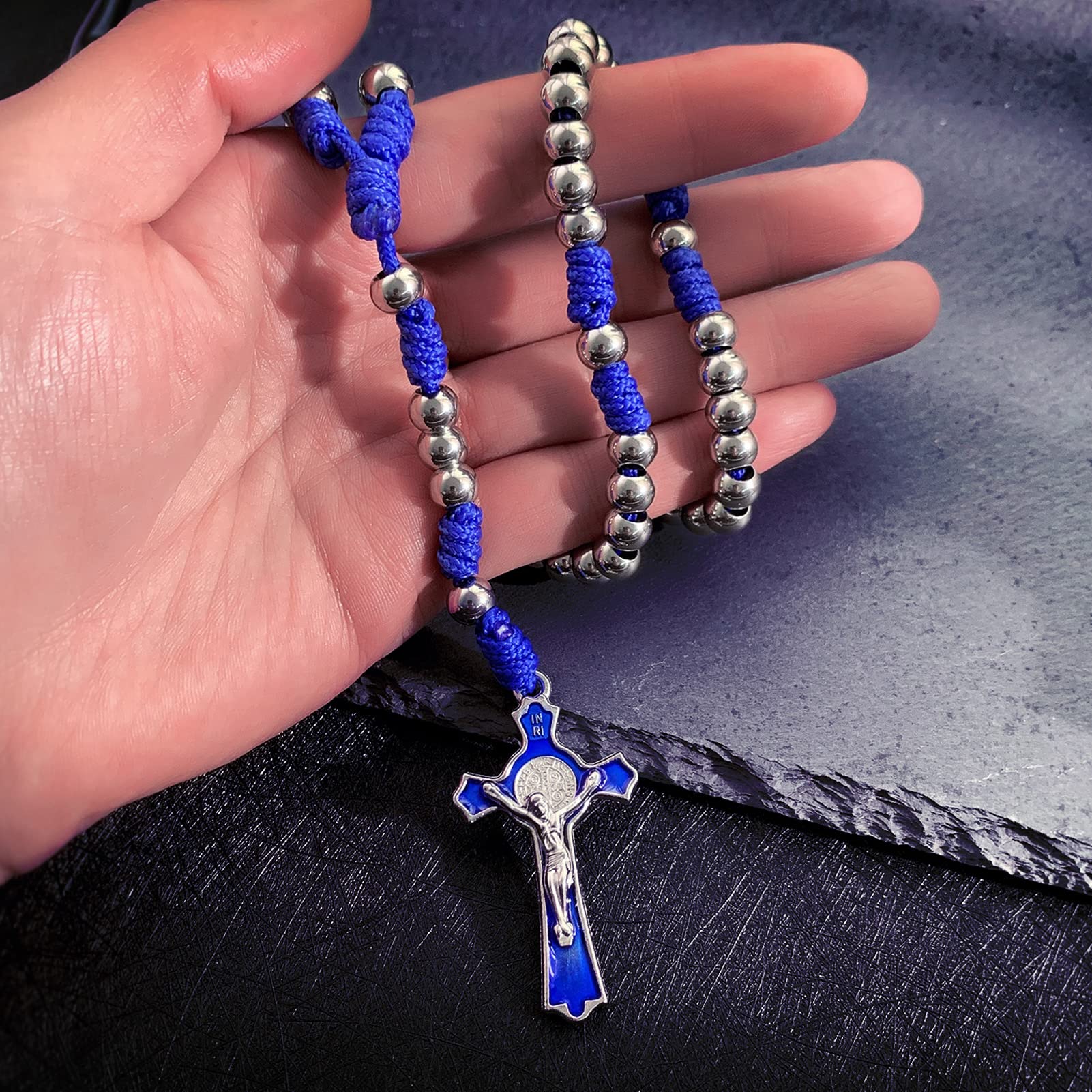 Snapklik.com : KOMI Paracord Rosary 8mm Stainless Steel Rosary Beads ...