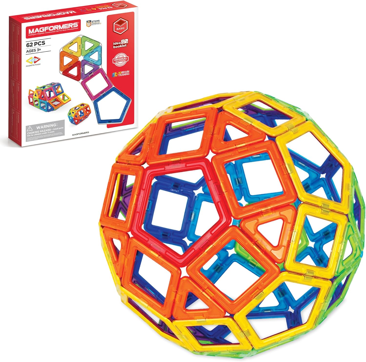 Amazon.com: Magformers Basic Set (62-pieces) Magnetic Building Blocks ...