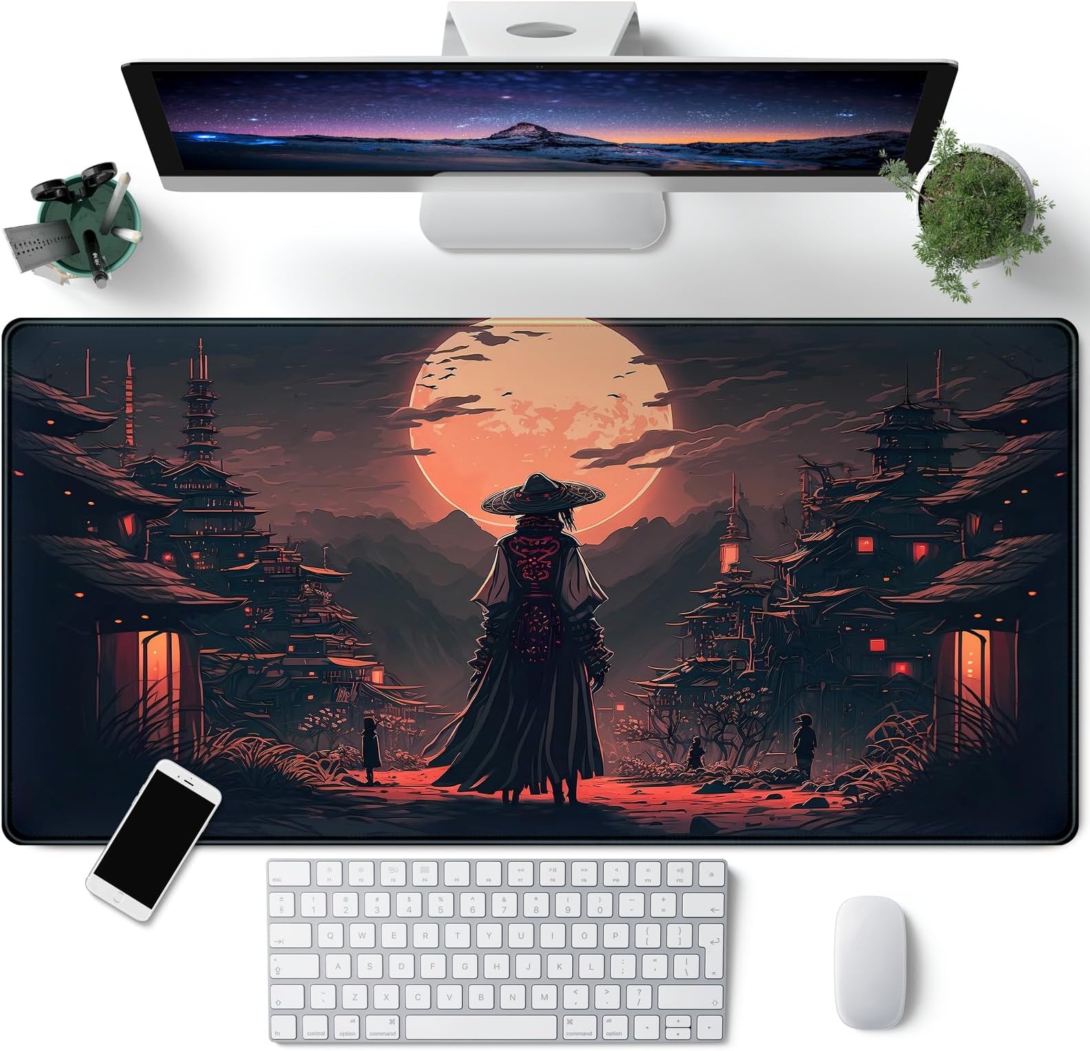 Amazon.com: Japanese Landscape Desk Mat Post Moonlight Samurai Mouse ...