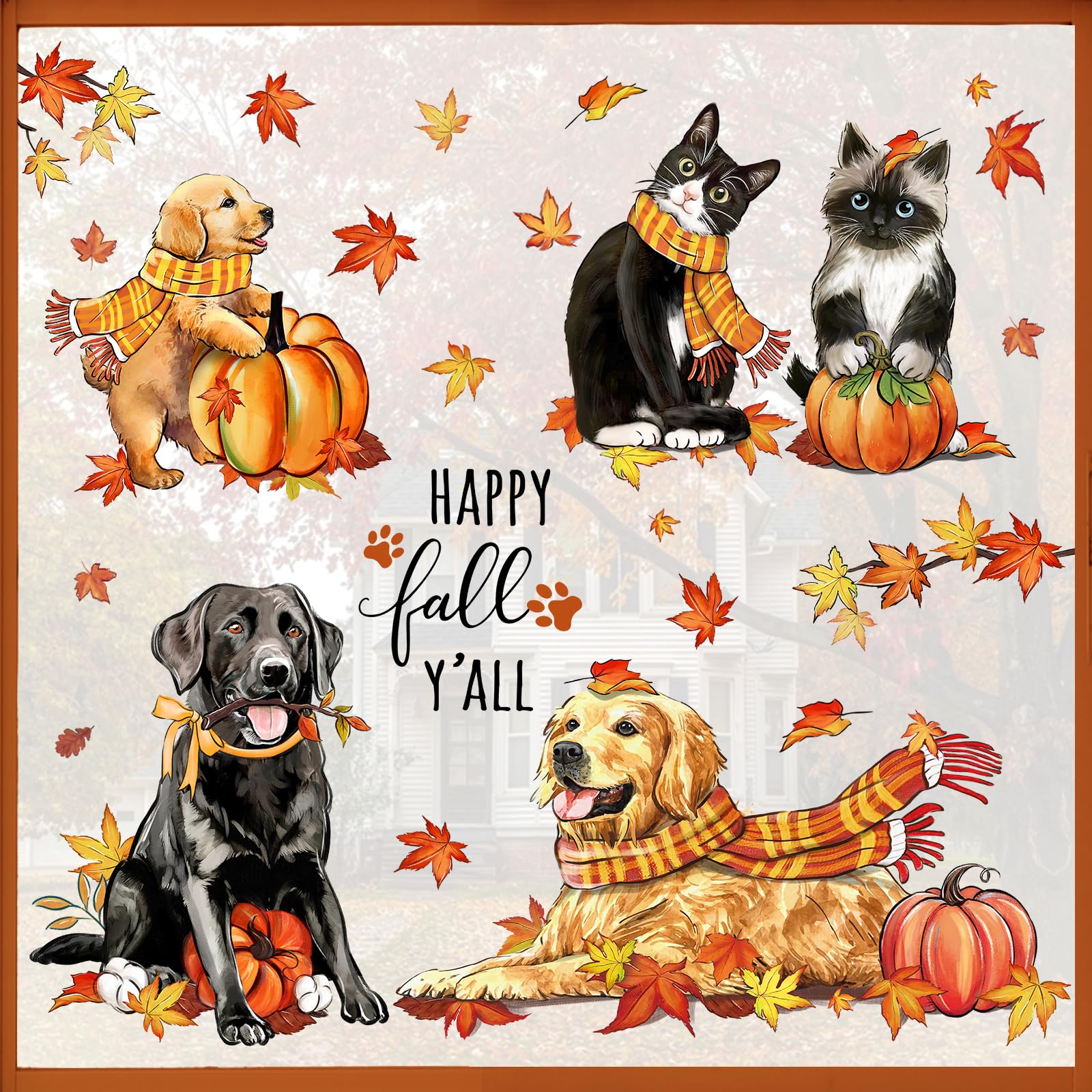 Amazon.com: Mfault Happy Fall Y'all Dog Cat Window Clings 4 Sheets ...