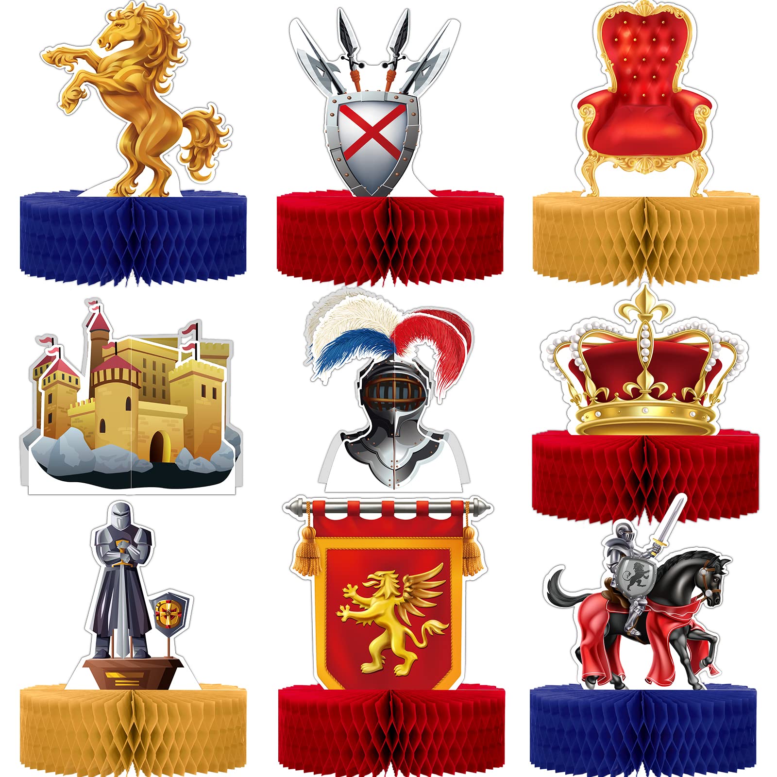 Buy 9 Pack Medieval Birthday Honeycomb Centerpiece Medieval Castle ...