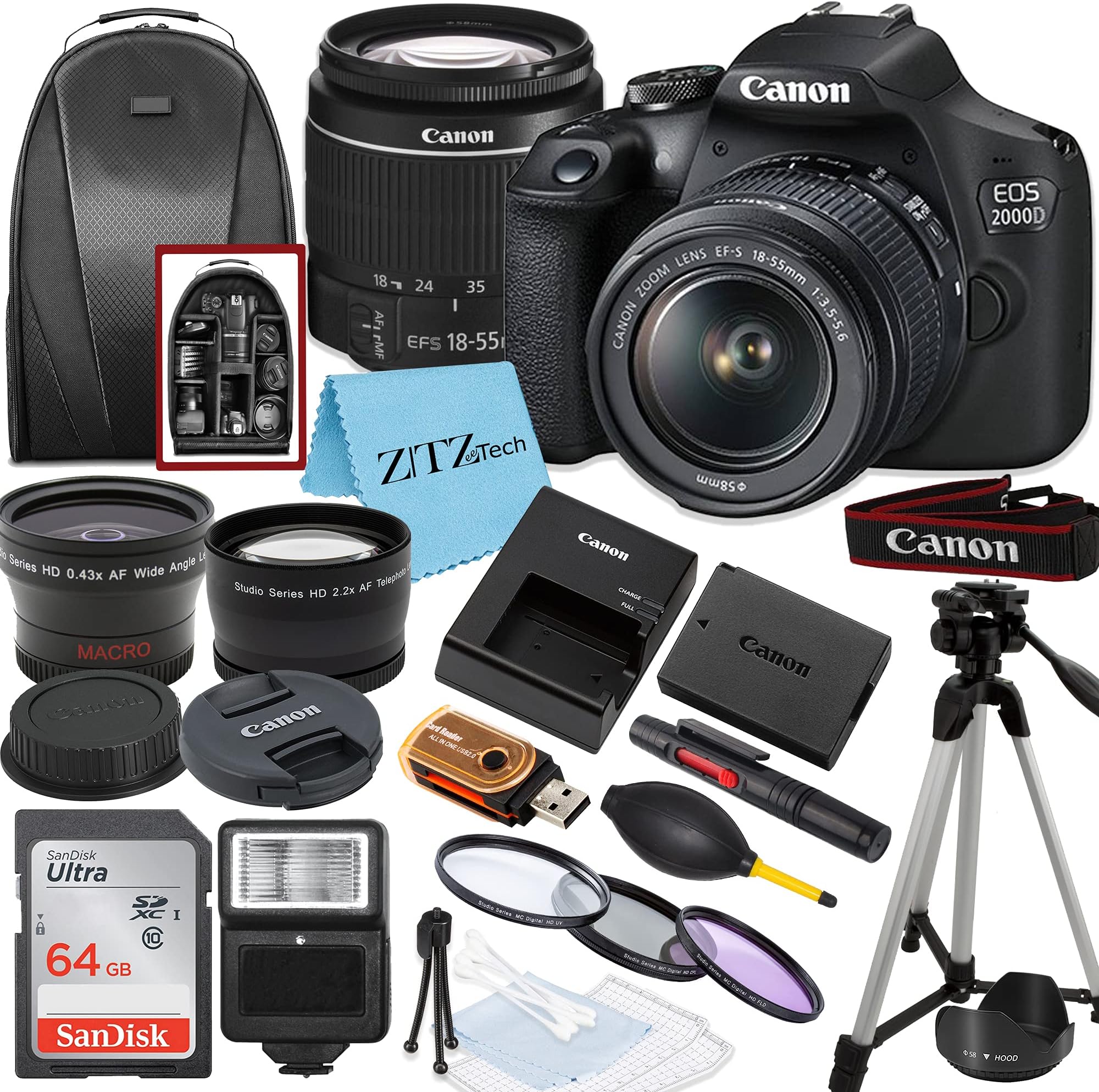 Amazon.com : Canon EOS 2000D / Rebel T7 DSLR Camera w/EF-S 18-55mm F/3. ...