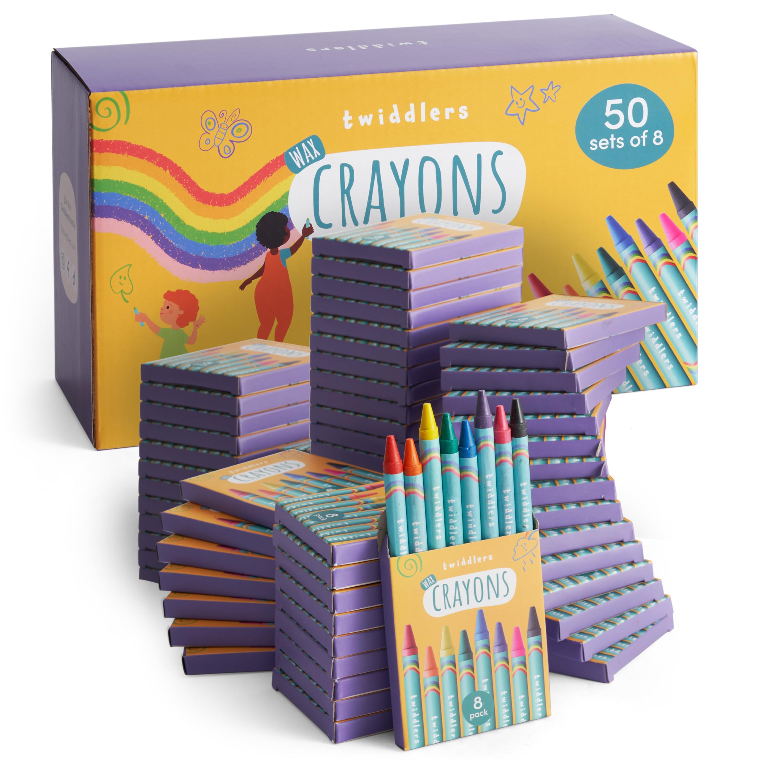 THE TWIDDLERS 50 Boxes of Wax Crayons for Kids, 8 Crayons Per Box, 400 ...