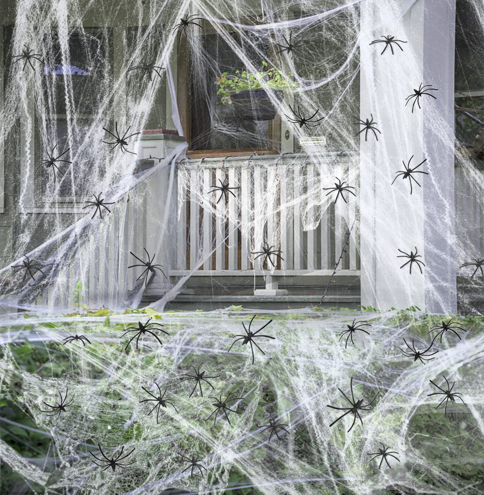 1600 Sqft Spider Web 150 Fake Spiders Web Halloween Decorations ...