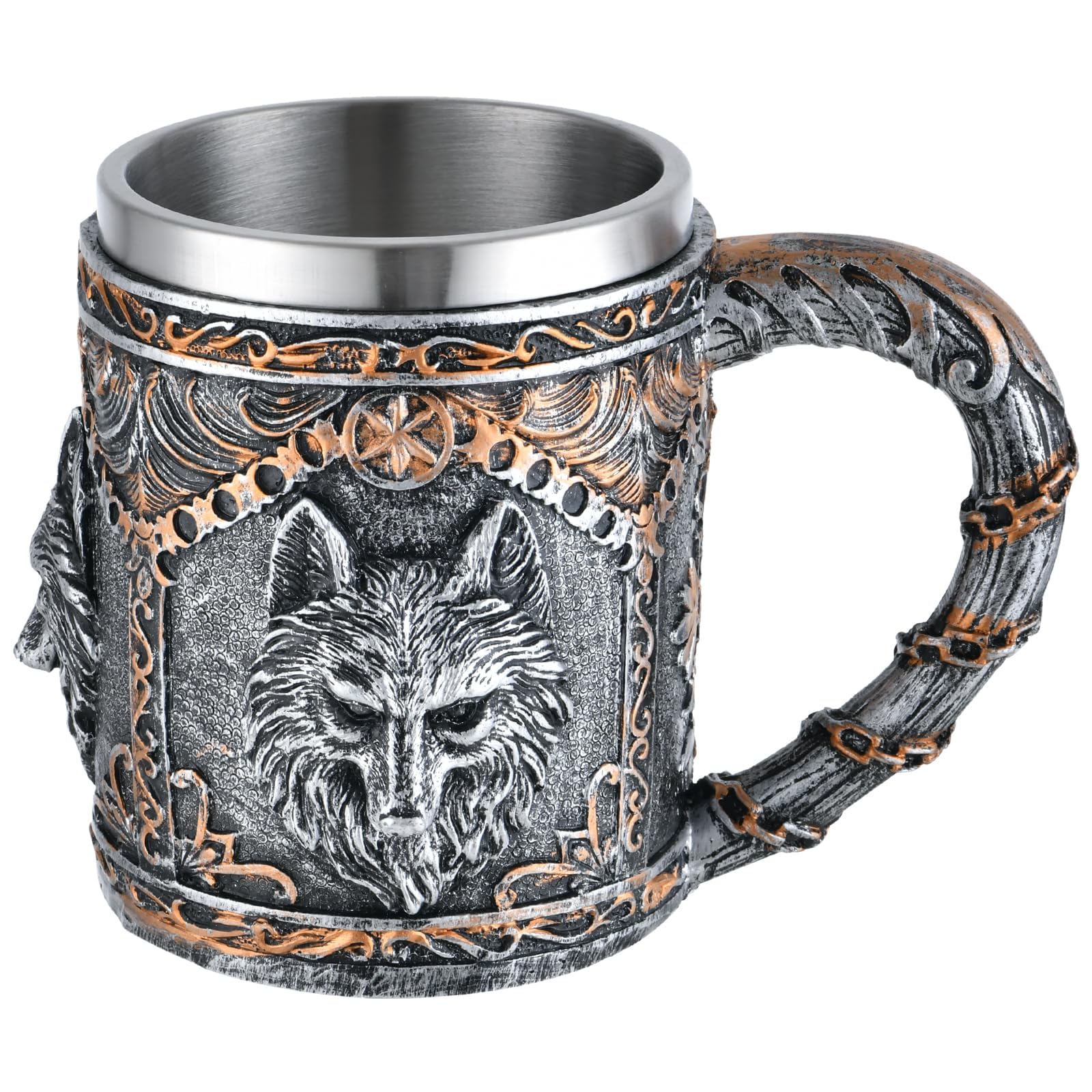 Nordic Viking Rune Mug - Beer Tankard Cup for Men - Stainless Steel ...