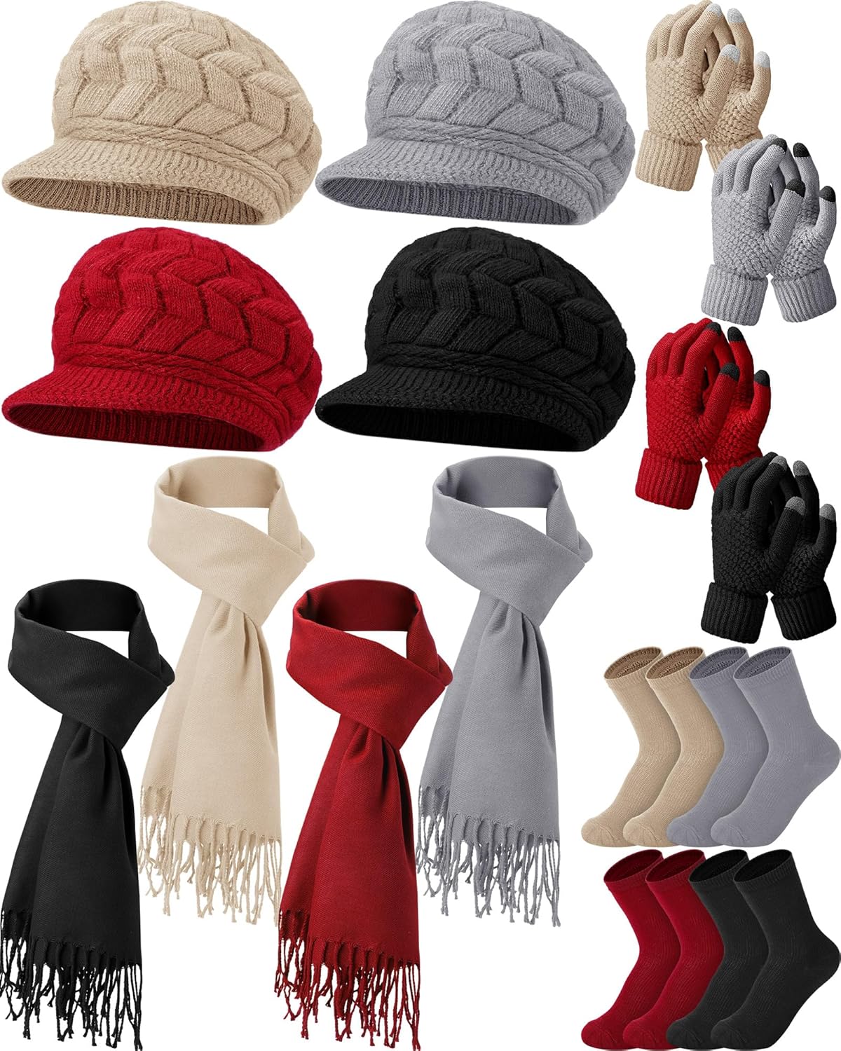 Handepo Women Winter Warm Beanie Hat Scarf Gloves Sock Set Snow Ski ...