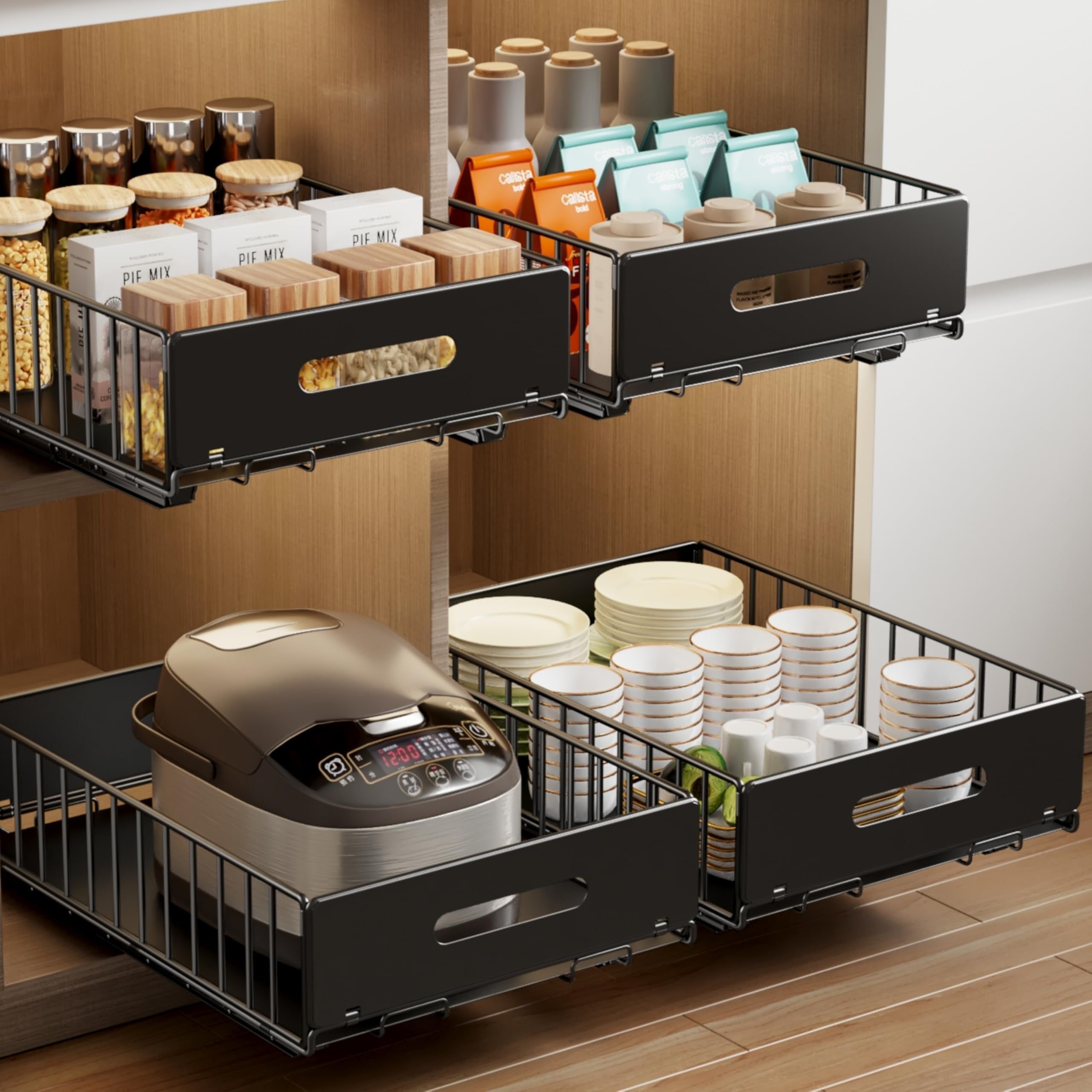 Amazon.com: Tension Mount No Drill Pull Out Drawers for Kitchen Cabinet ...