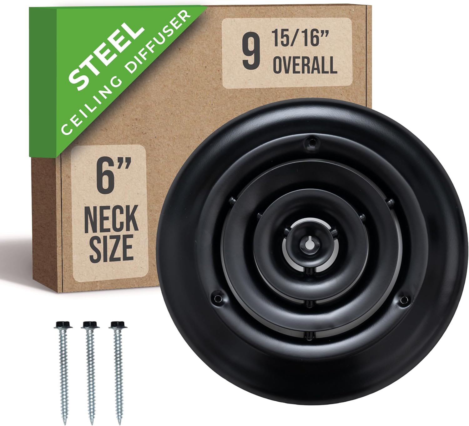 Fits 6 Inch Neck Air Duct | Steel Round Air Supply Diffuser for Ceiling ...