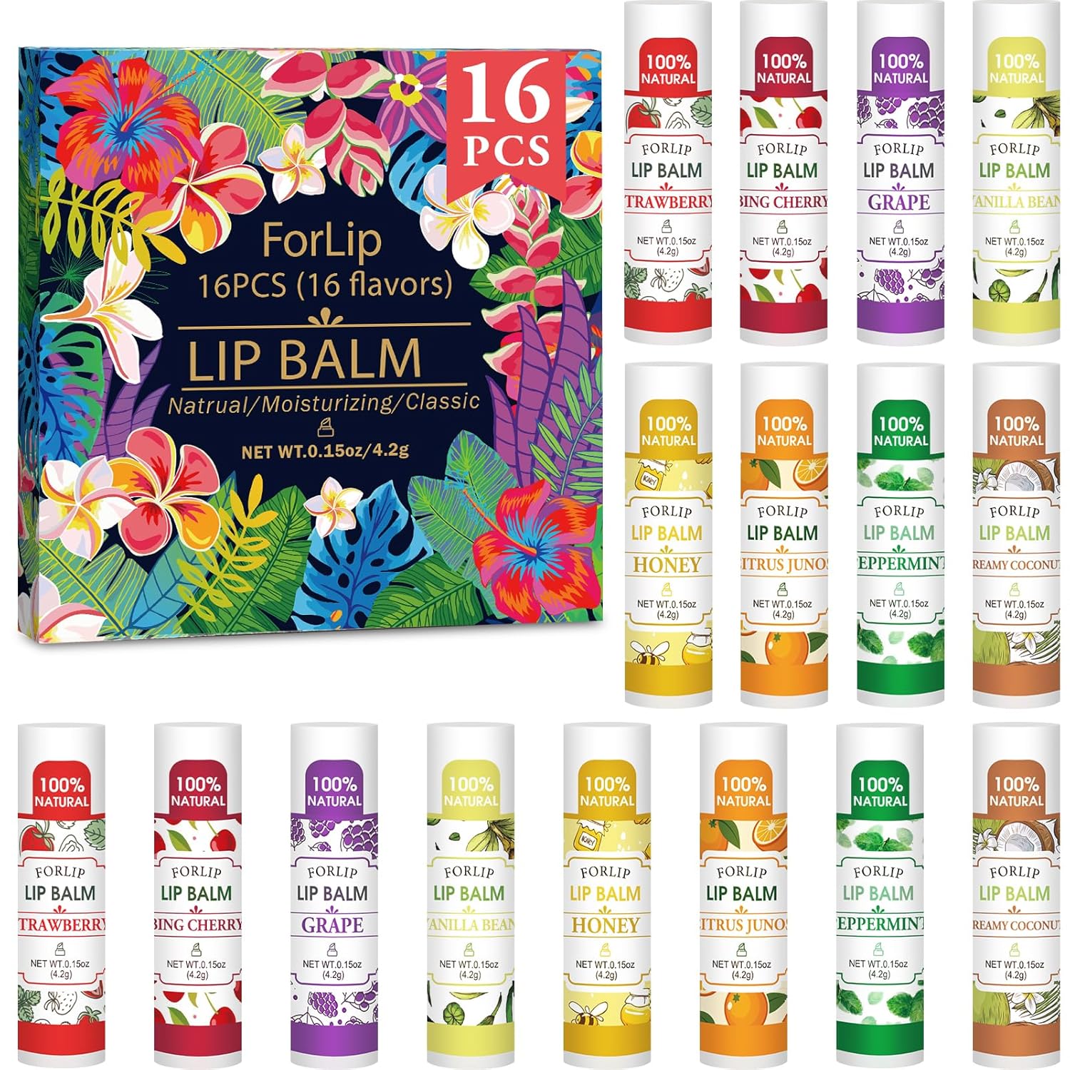 Amazon.com : FORLIP 16-Pack Fruit flavor Unscented Lip Repair Lip Balm ...