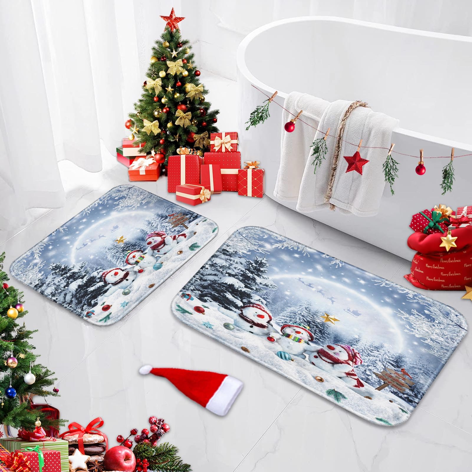 Amazon.com: Britimes Christmas Winter Bathroom Rug and Mat Set 2 Piece ...