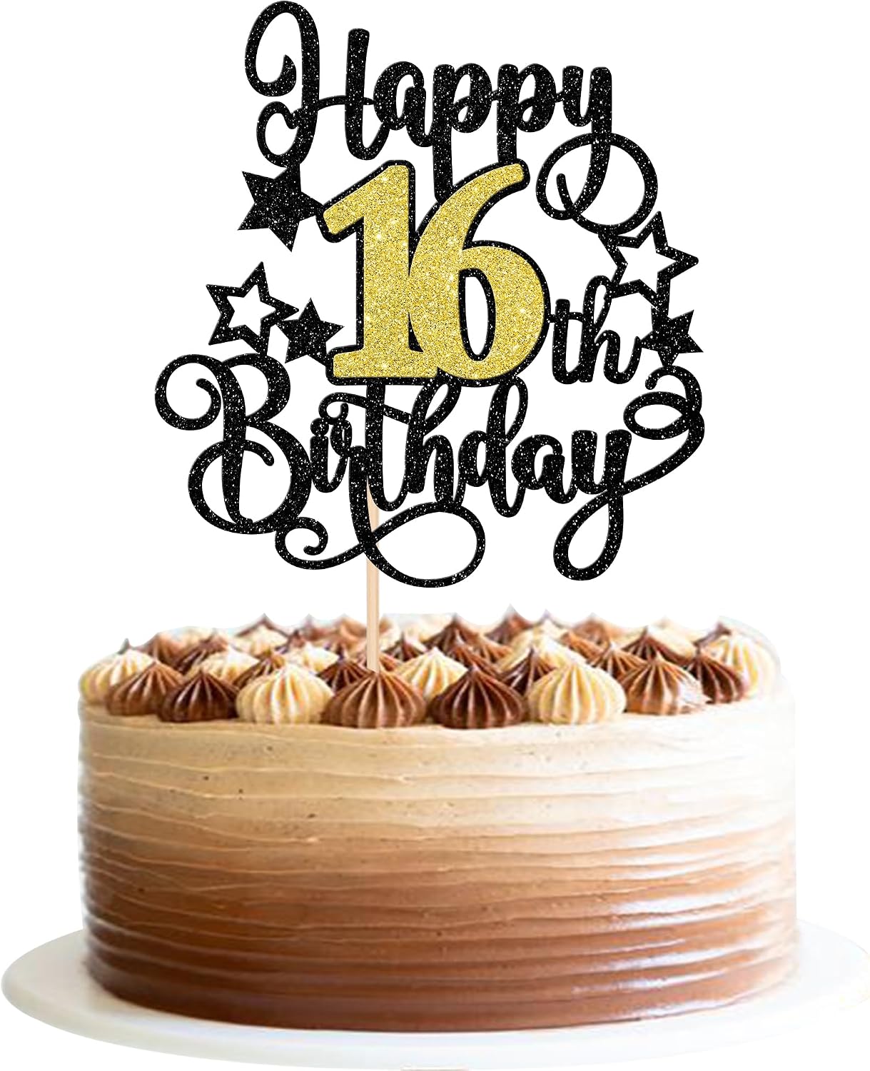 ZHUOWEISM 1 PCS Happy 16th Birthday Cake Topper Black Gold Glitter ...