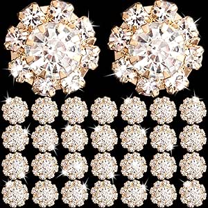 Amazon.com: CustomyLife 30 Pcs 12mm Rhinestone Gold Buttons Flatback ...