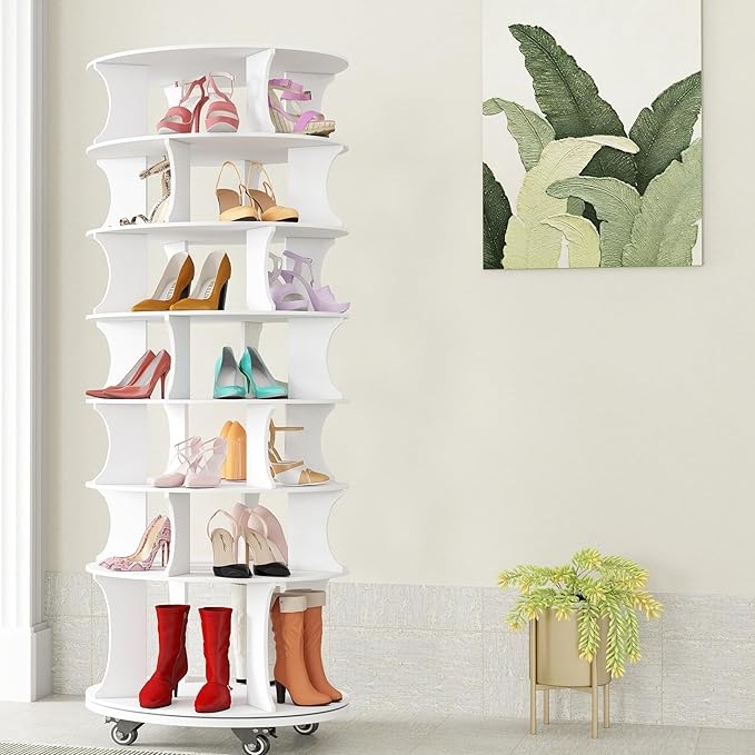 Amazon.com: 7-Tier Rotating Shoe Rack Tower with Wheels, 360° Circular ...