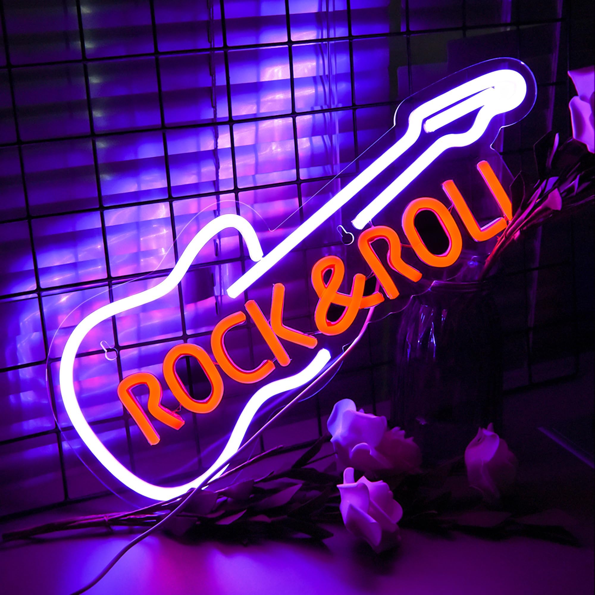 Amazon.com : Rock Roll Guitar Beer Neon Sign Real Glass For Beer Bar ...