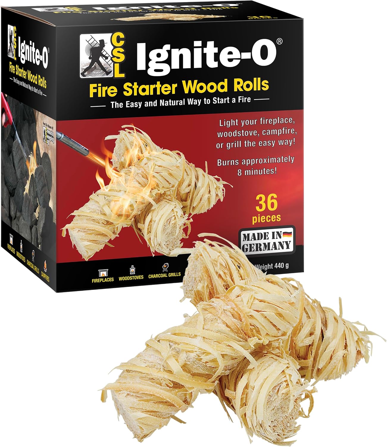 Amazon.com : Ignite-O Fire Starter Natural Wood Rolls - 36 Pieces ...