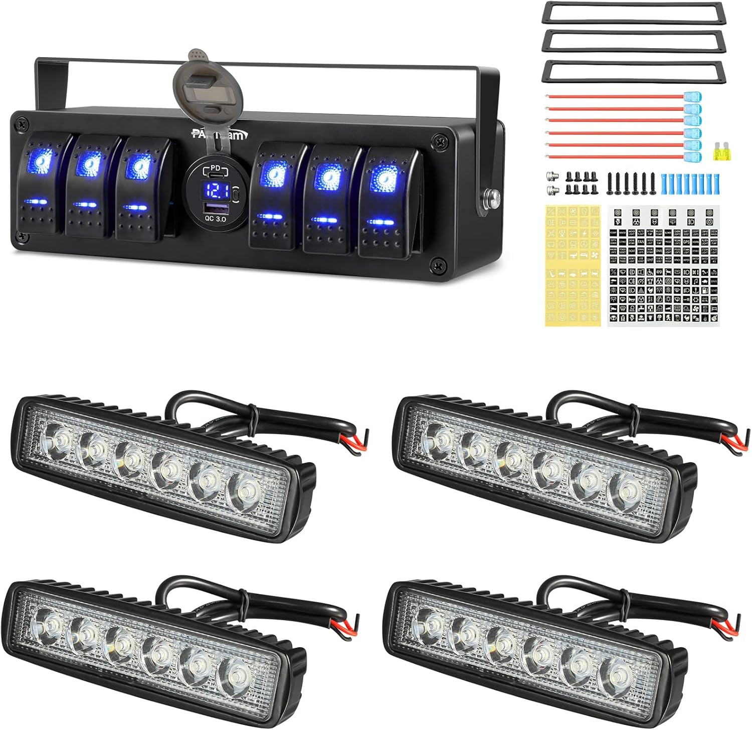 Amazon.com: Partsam 4PCS 6" LED Light Bar and 6 Gang Rocker Switch ...
