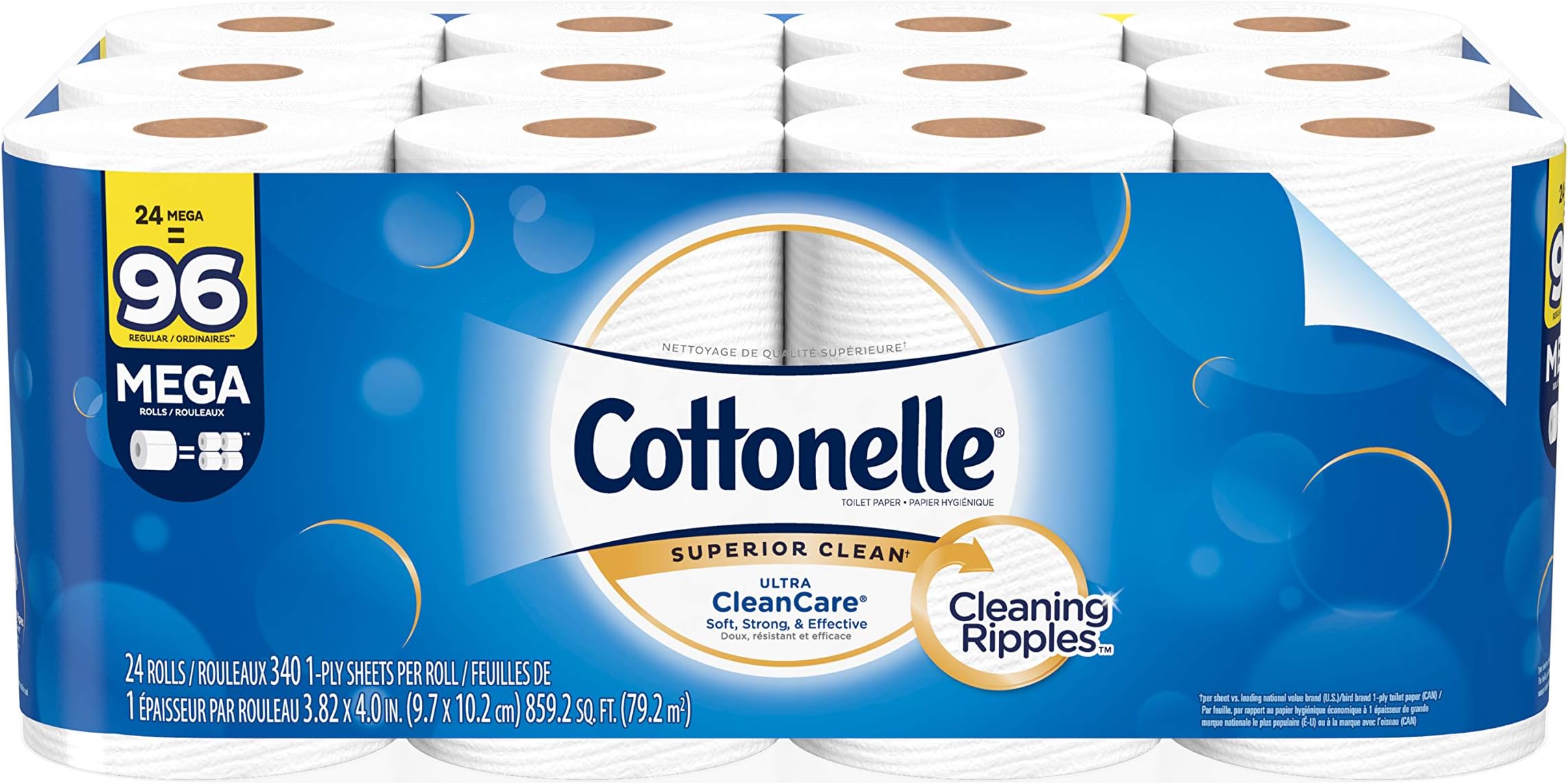 Amazon.com: Cottonelle Ultra Clean Toilet Paper, 24 Super Mega Rolls ...