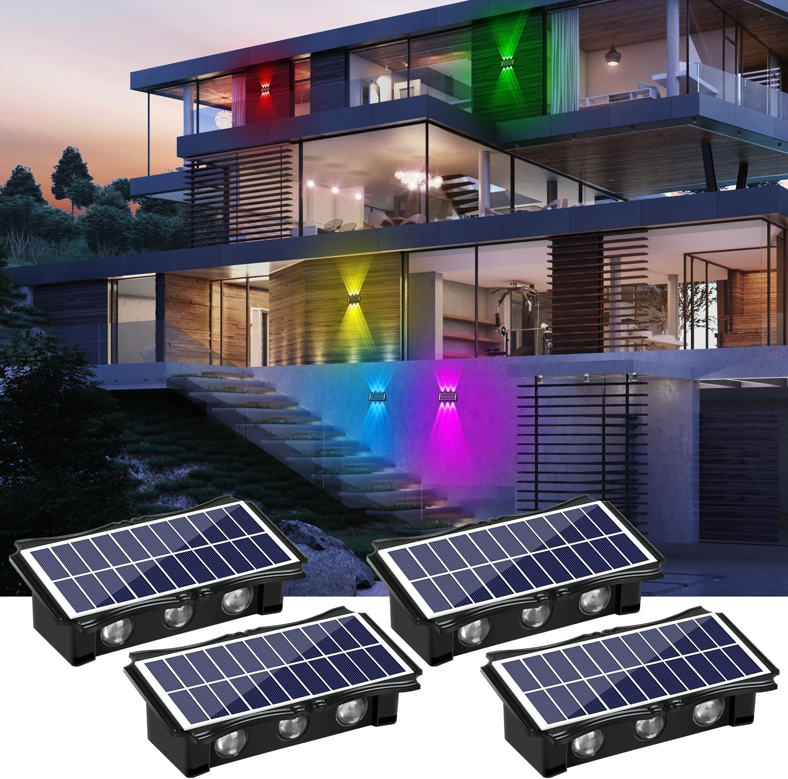 Solar Fence Lights RGB Solar Wall Lights Outdoor Modern Solar Outdoor ...