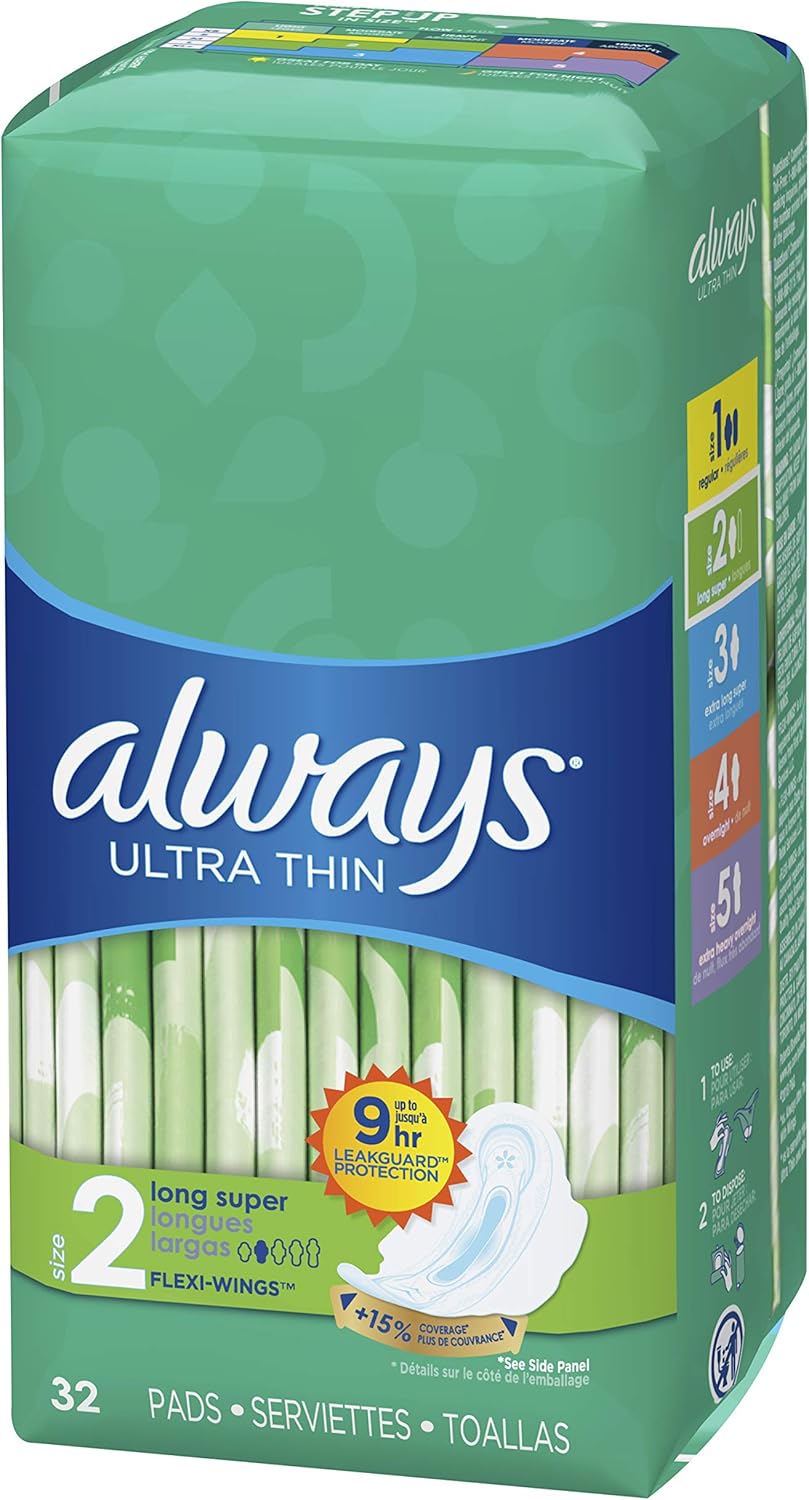 Always Ultra Thin Pads for Women, Size 2 Super Absorbency, Unscented ...