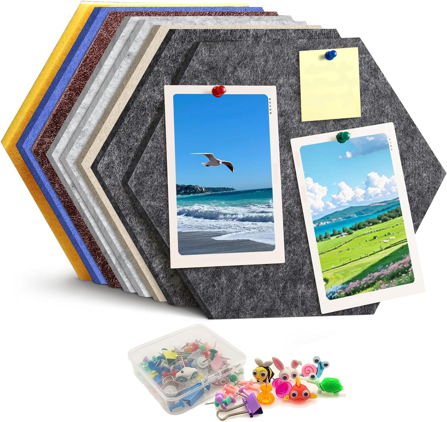 Amazon.com : 12 Pcs Hexagon Cork Board Tiles, Self Adhesive Felt Wall ...
