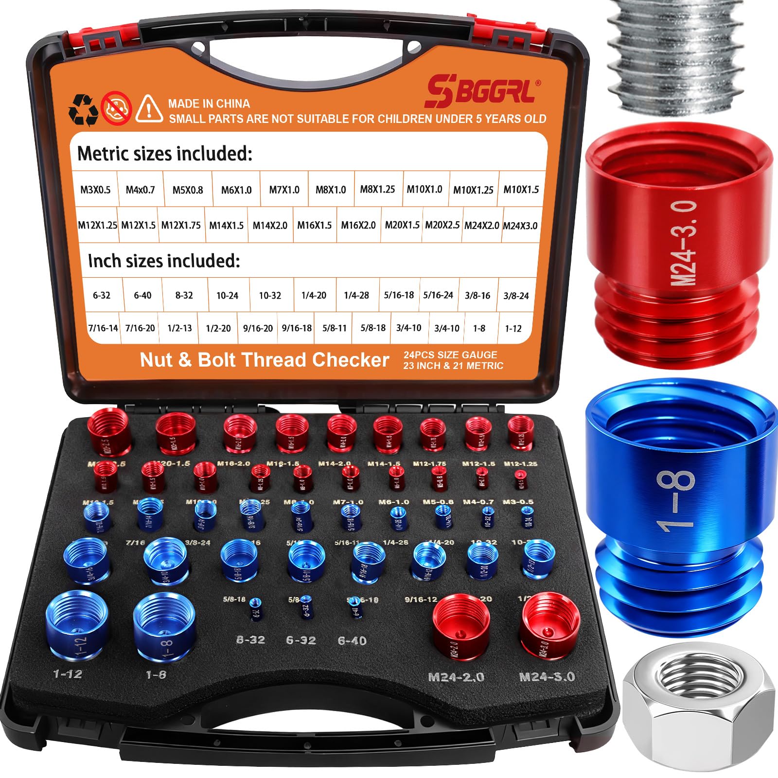 Snapklik.com : SBGGRL 44 Pcs Thread Gauge SAE And Metric, Nut And Bolt ...