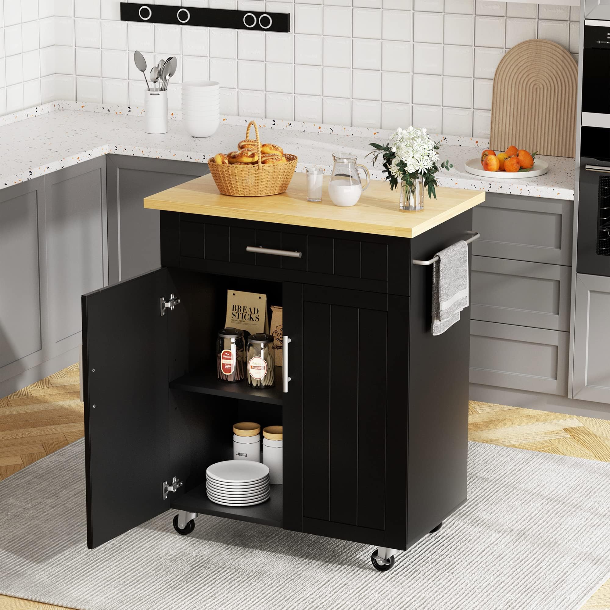 Amazon.com: JY QAQA 26" Kitchen Island on Wheels with Storage Cabinet ...