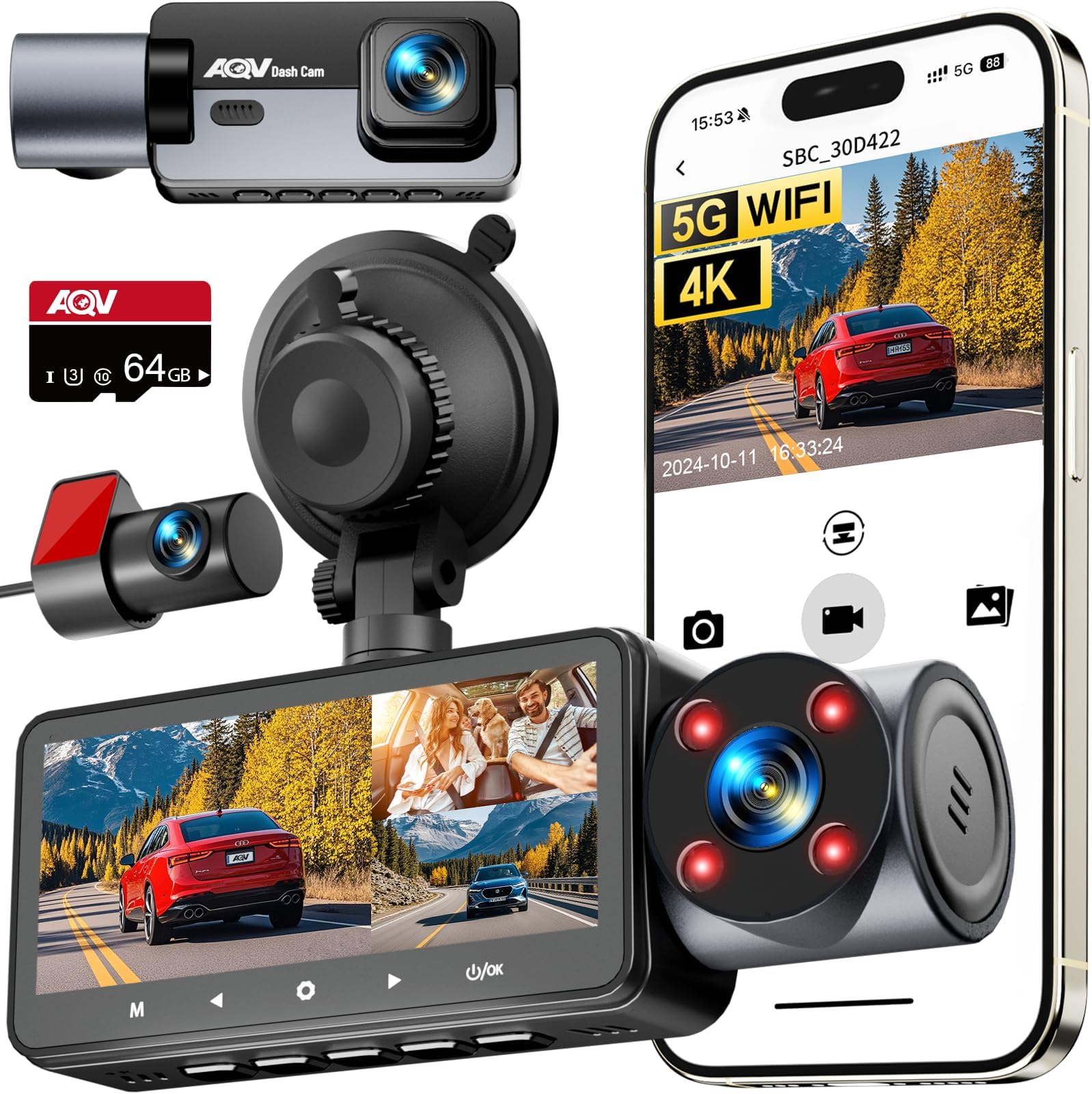 JHDZ Sherum Dash Cam, Dashcam caméra Avant et arrière, enregistreur de ...