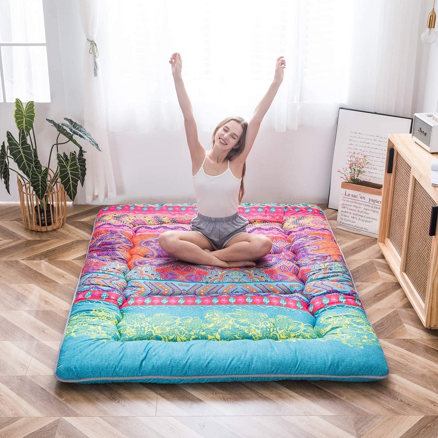 Amazon.com: MAXYOYO Bohemian Futon Floor Mattress Boho Floral Style ...