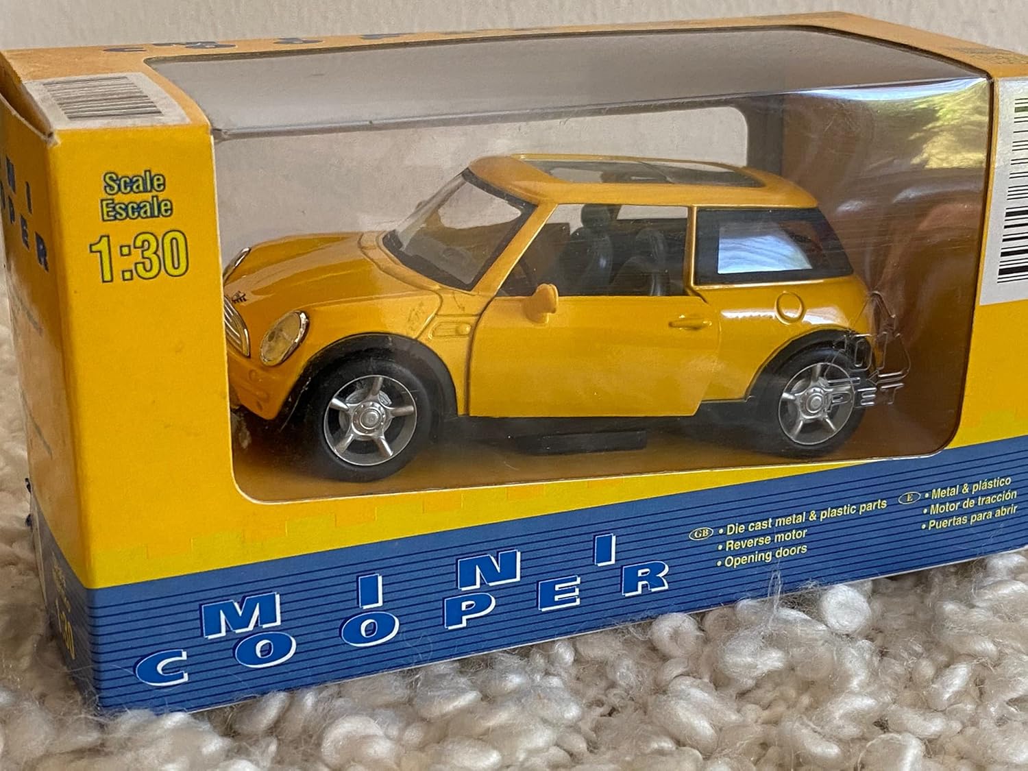 COLLECTIBLE DIE CAST MODEL YELLOW COOPER SCALE 1/30 – BigaMart