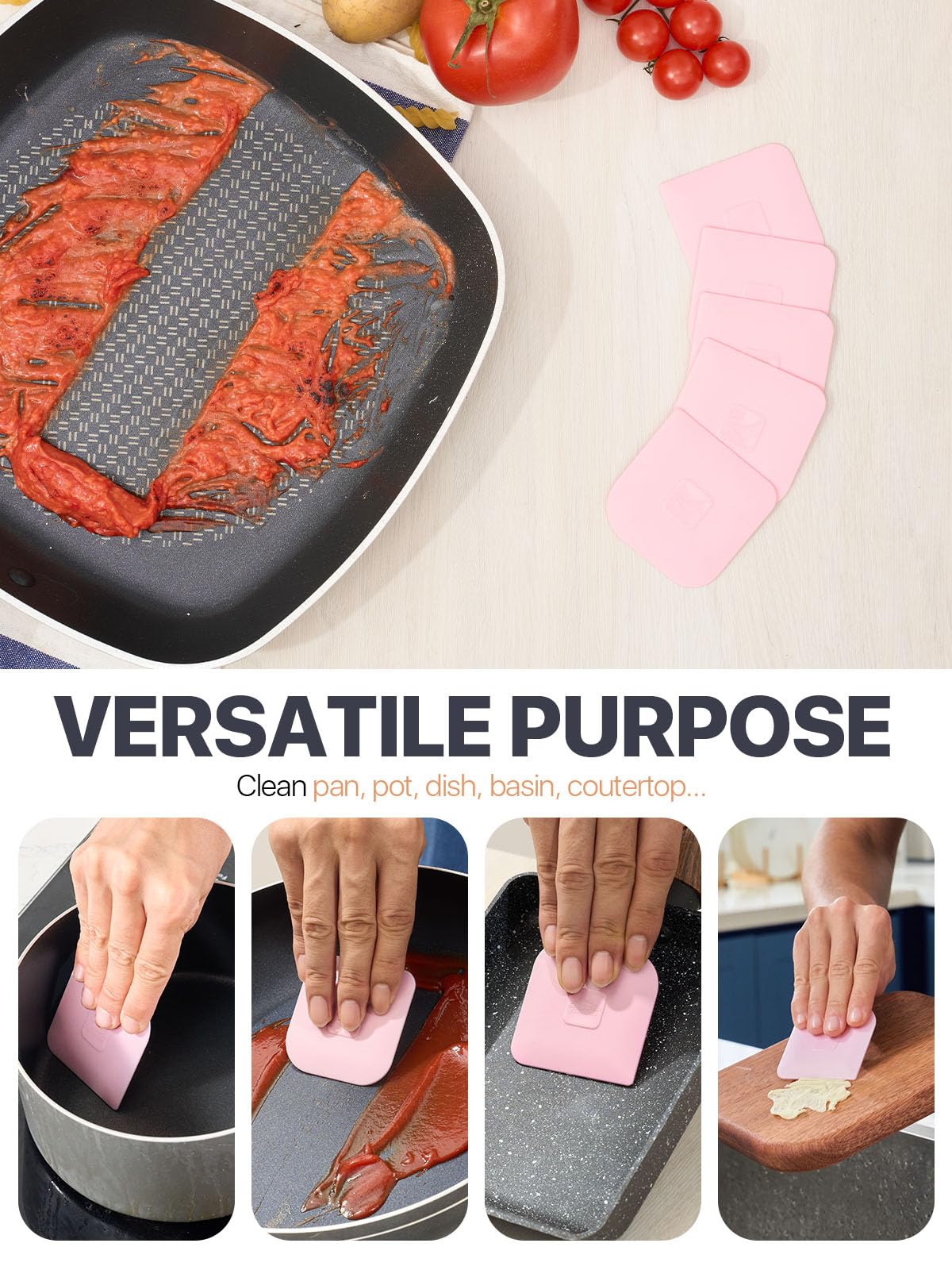 Snapklik.com : Pan Scrapers, 5 Pack Dish Scraper Tool Set, Food Scraper ...