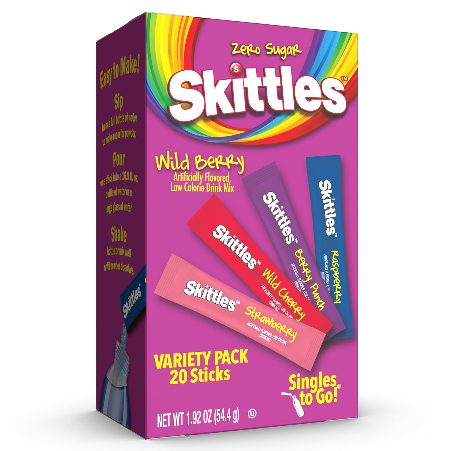 Amazon.com : Skittles Singles To Go Wild Berry Variety Pack, Watertok ...