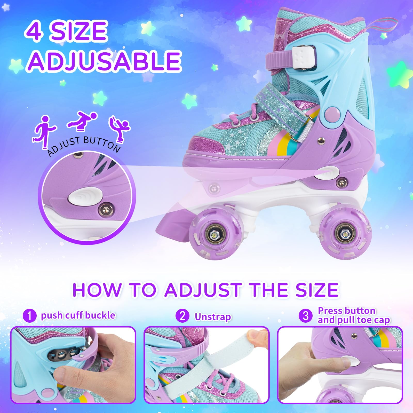 Snapklik.com : MammyGol Roller Skates For Girls Kids, 4 Size Adjustable ...