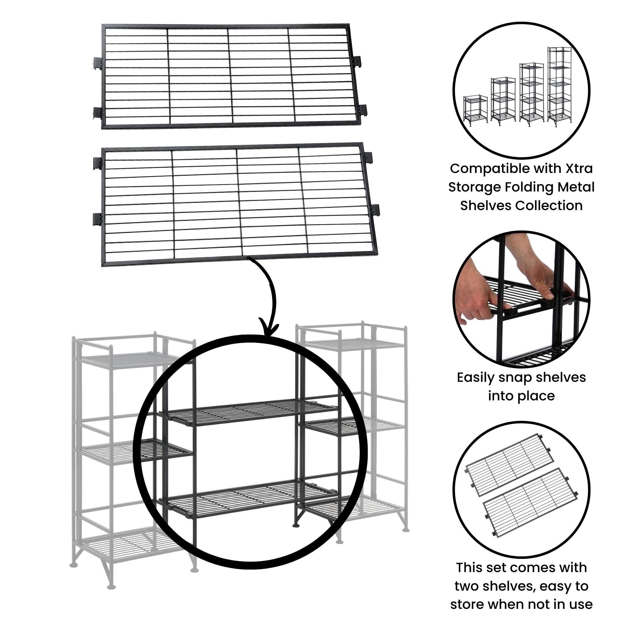 Convenience Concepts Xtra Storage Shelf Metal Extension Set of 2, Black