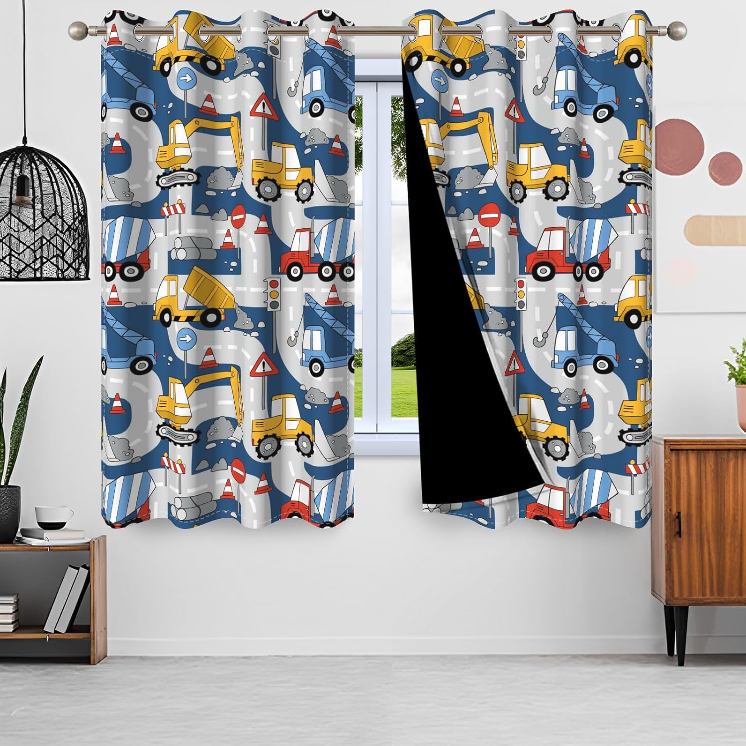 Uiiooazy Construction Car Blackout Curtains for Kids Boys Bedroom ...