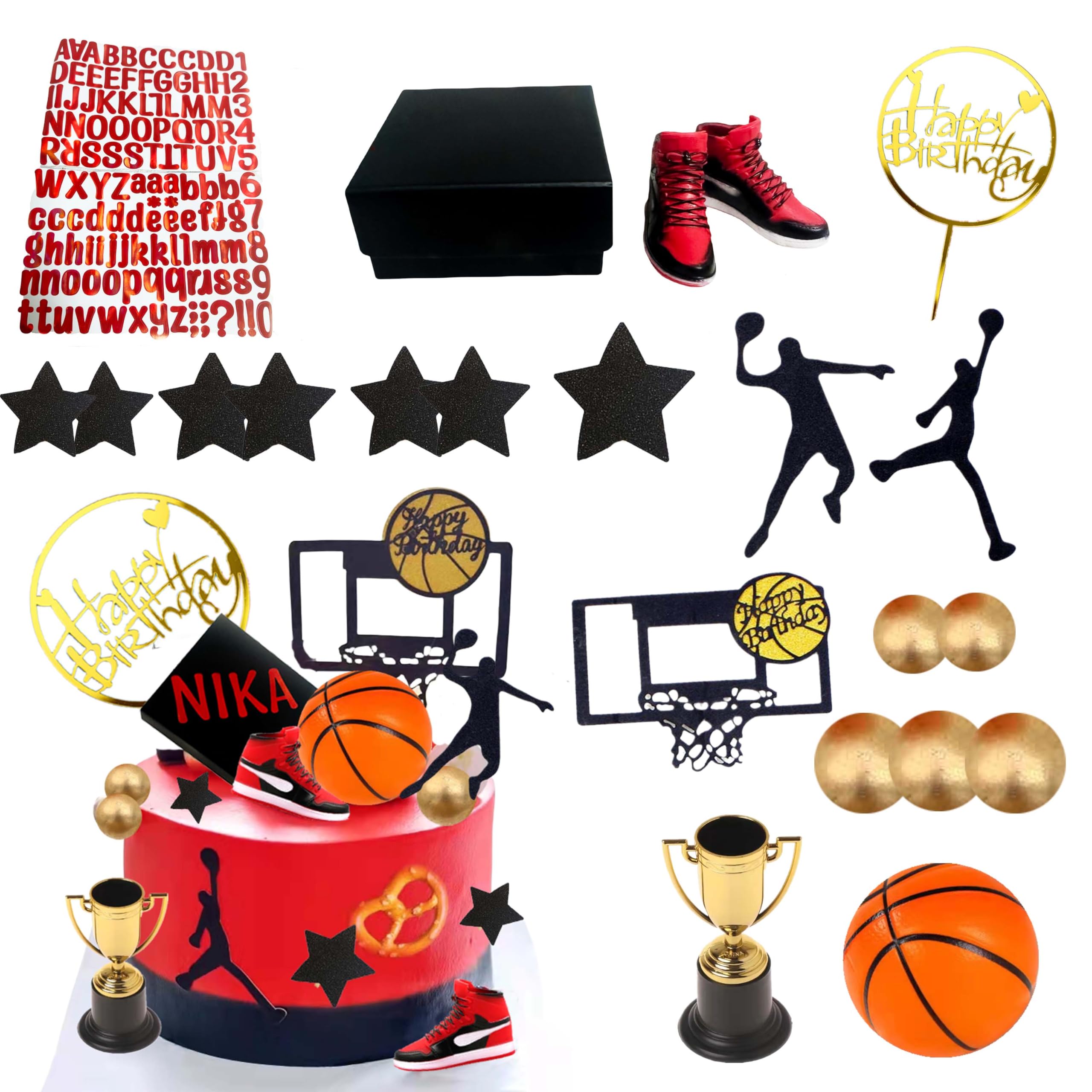 Amazon.com: Basketball & Shoes Box Cake Topper, 21pcs Basketball Cake ...