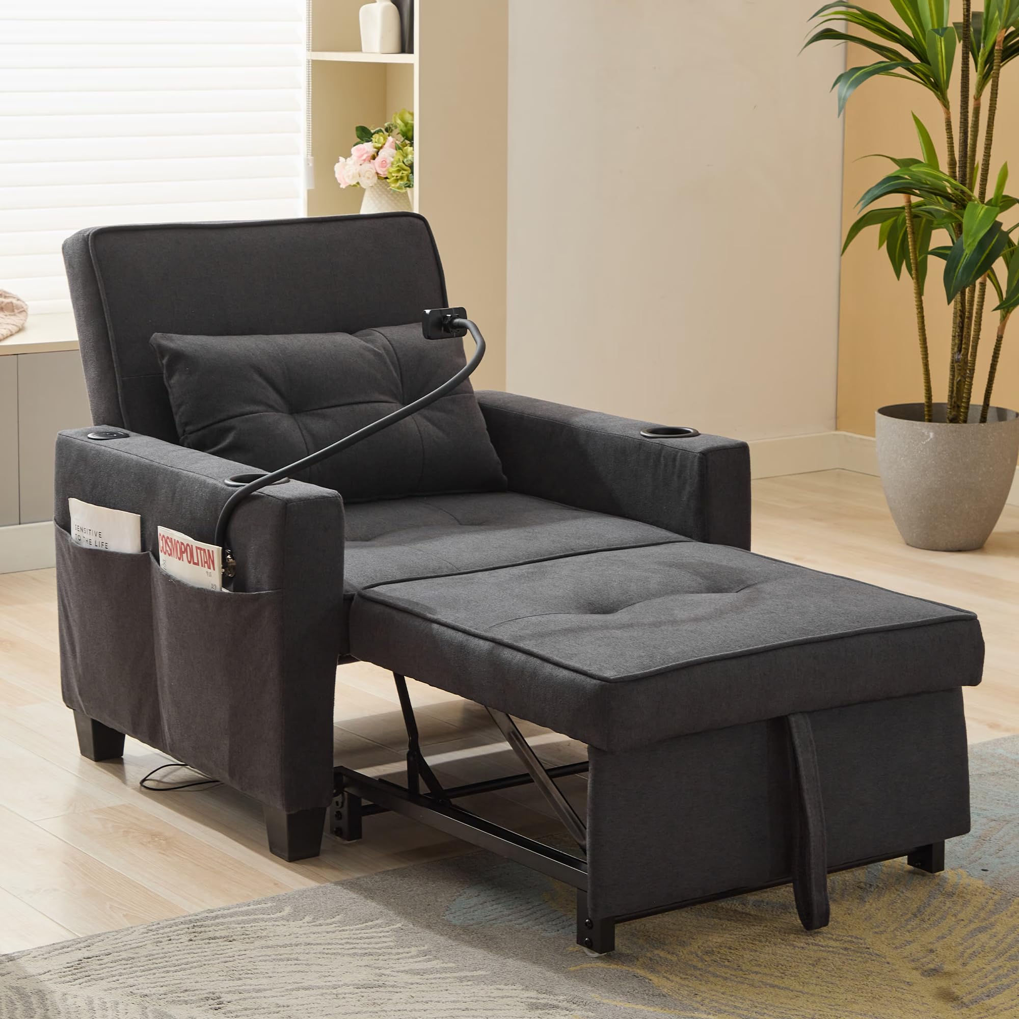 Amazon.com: FLEXISPOT Sleeper Chair Bed with Phone Holder, 3 in 1 Pull ...