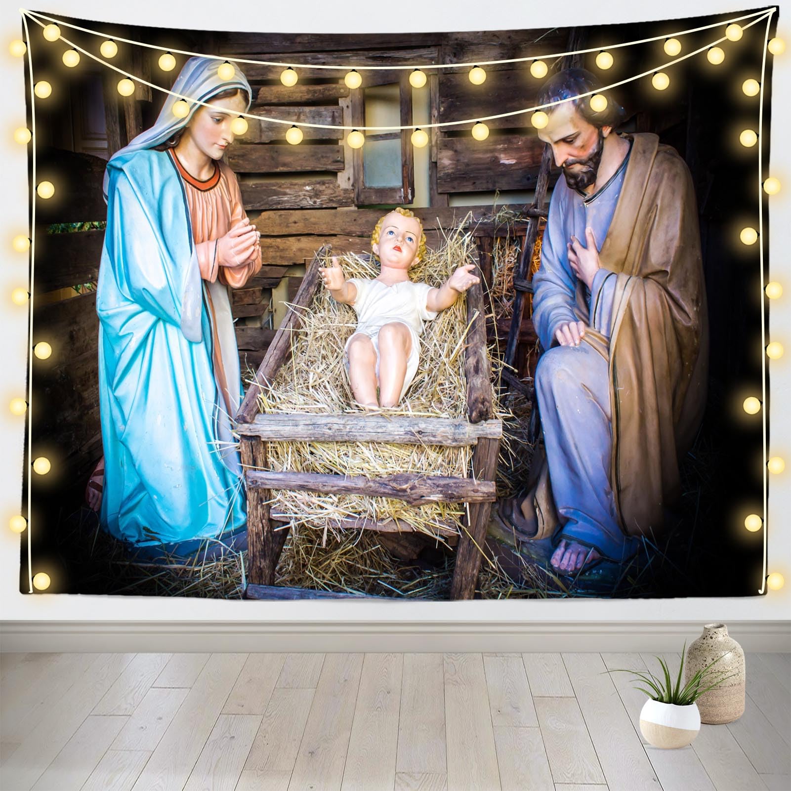 Amazon.com: CORFOTO Christmas Nativity Scene Tapestry 47''Wx70''L Barn ...