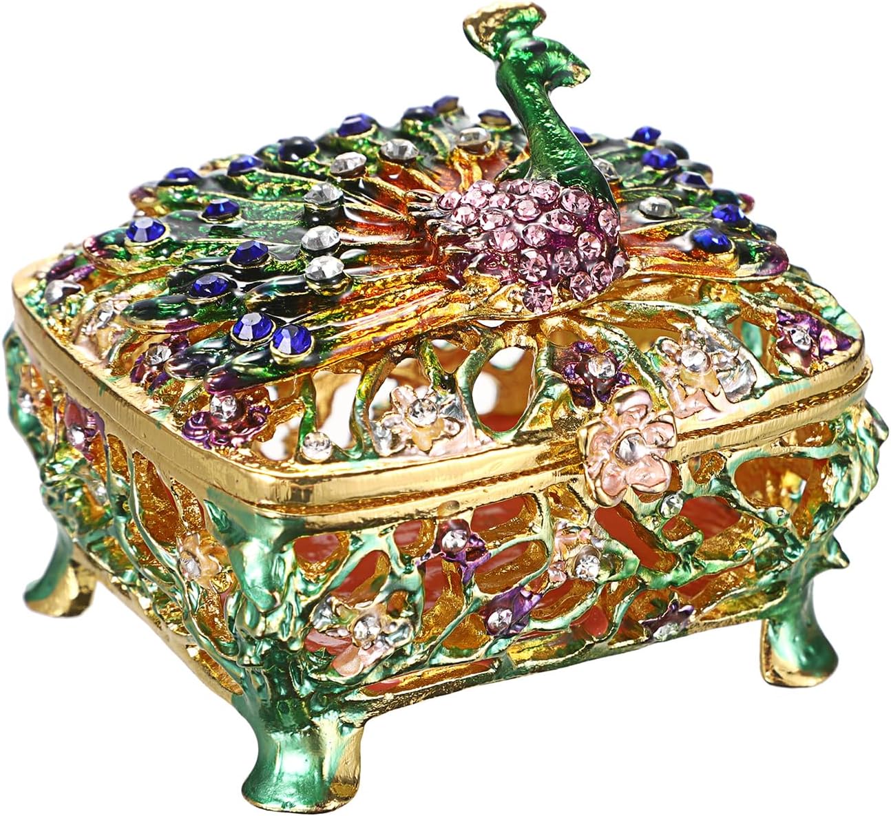 Amazon.com: Hipiwe Vintage Metal Jewelry Box - Mini Peacock Figurine ...