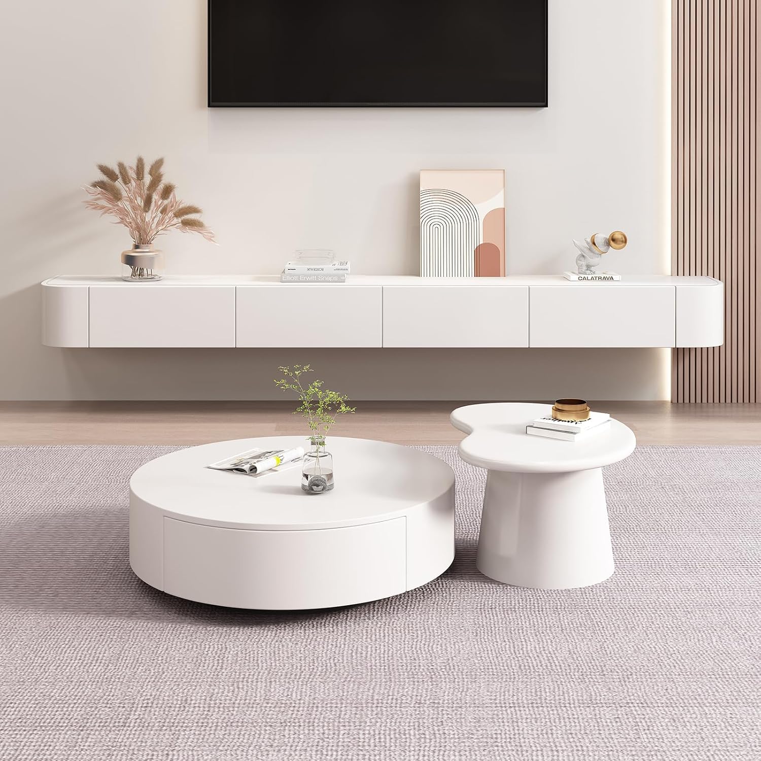 Kchsdool Floating TV Unit with LED Lights, Wall-Mounted TV Cabinet ...
