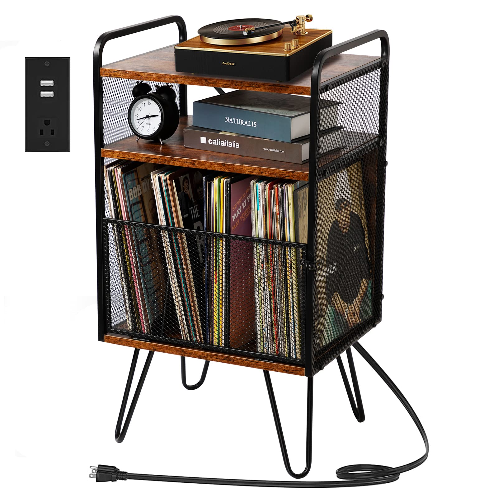 Hadulcet 3-Tier Record Player Stand, Turntable Stand with USB Ports and ...