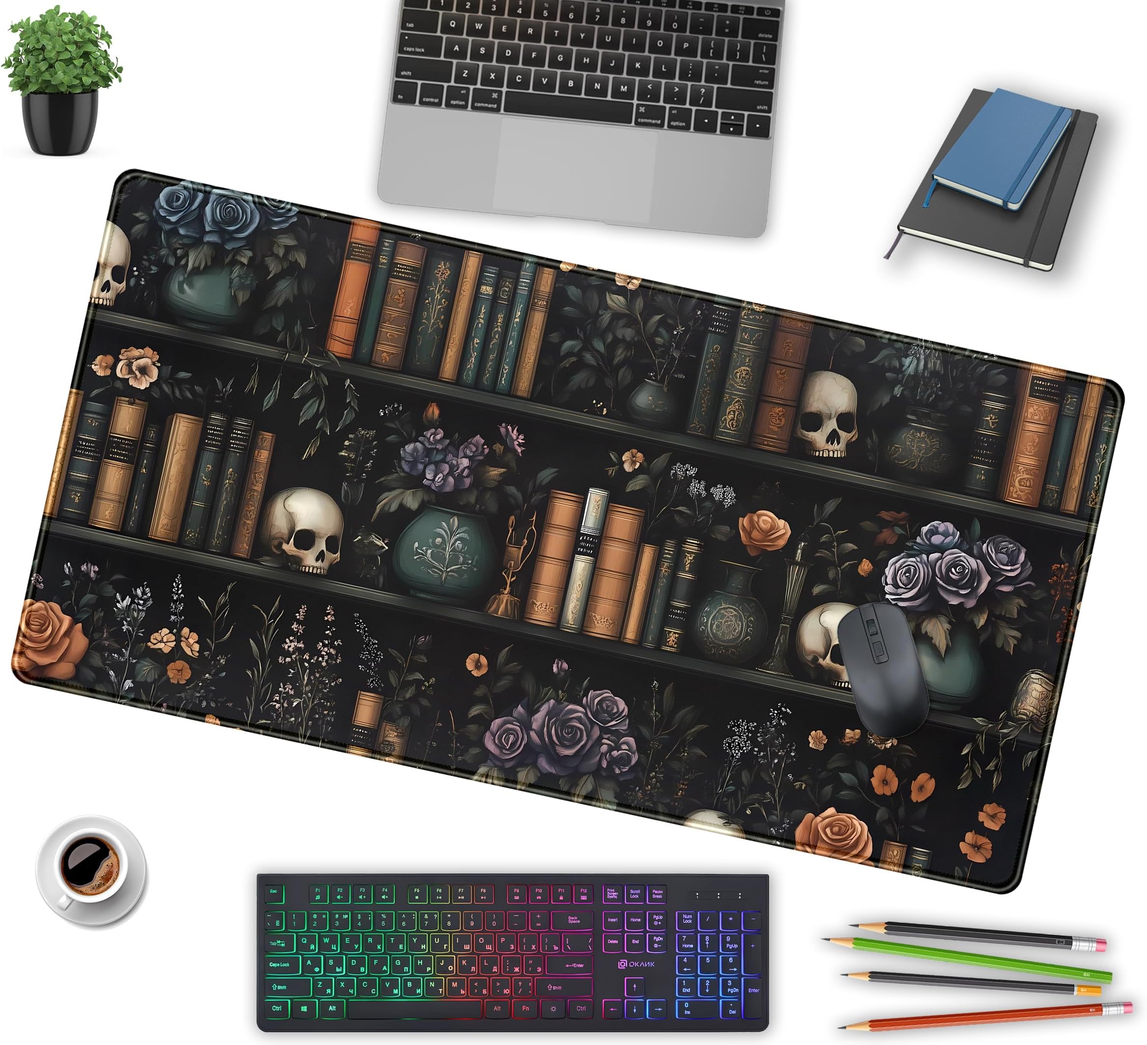 Amazon.com : Floral Skull Desk Mat XXL Large Gaming Mouse Pad Dark ...