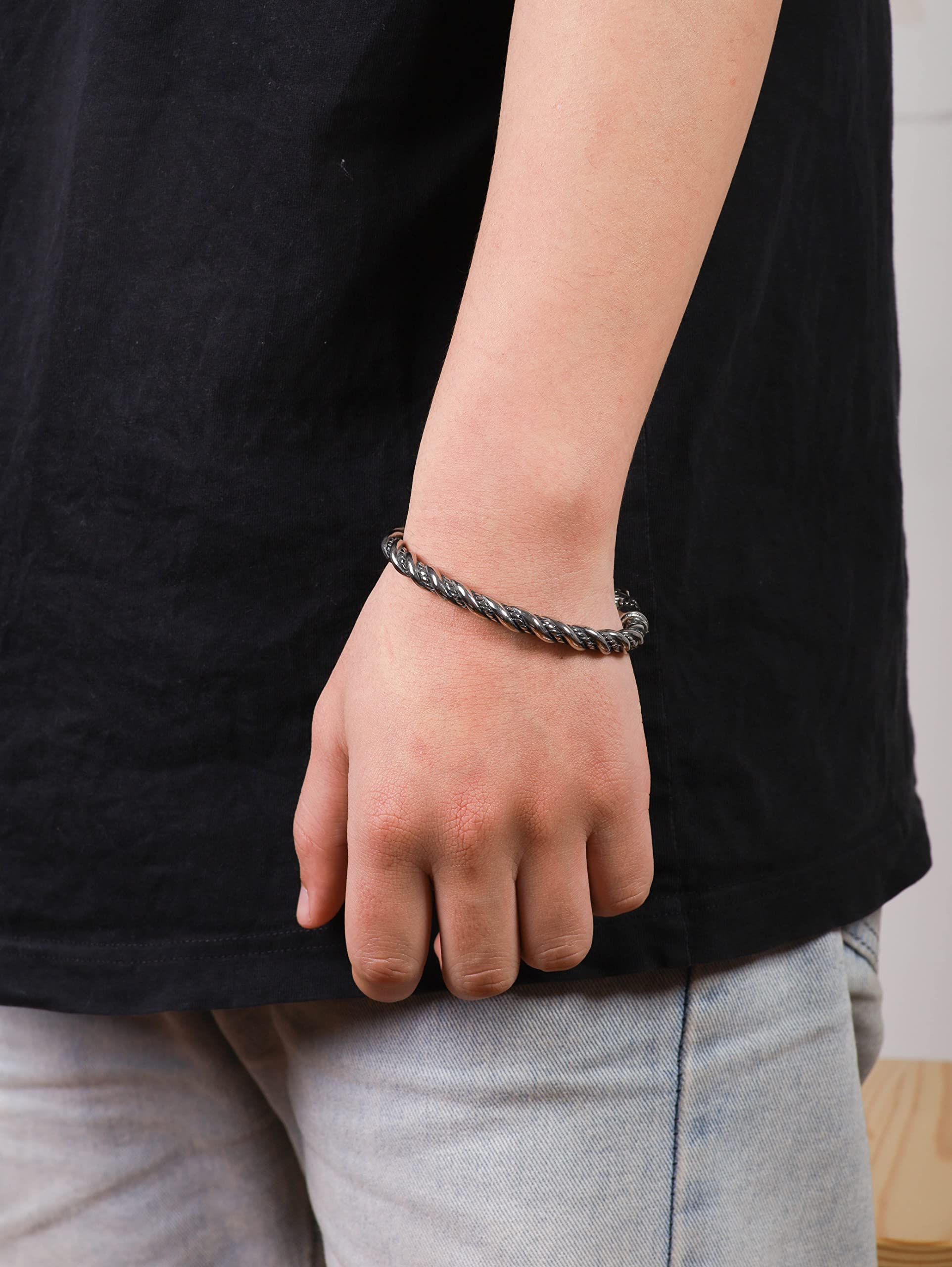 Snapklik.com : HAQUIL Silver Plated Stainless Steel Viking Arm Ring ...