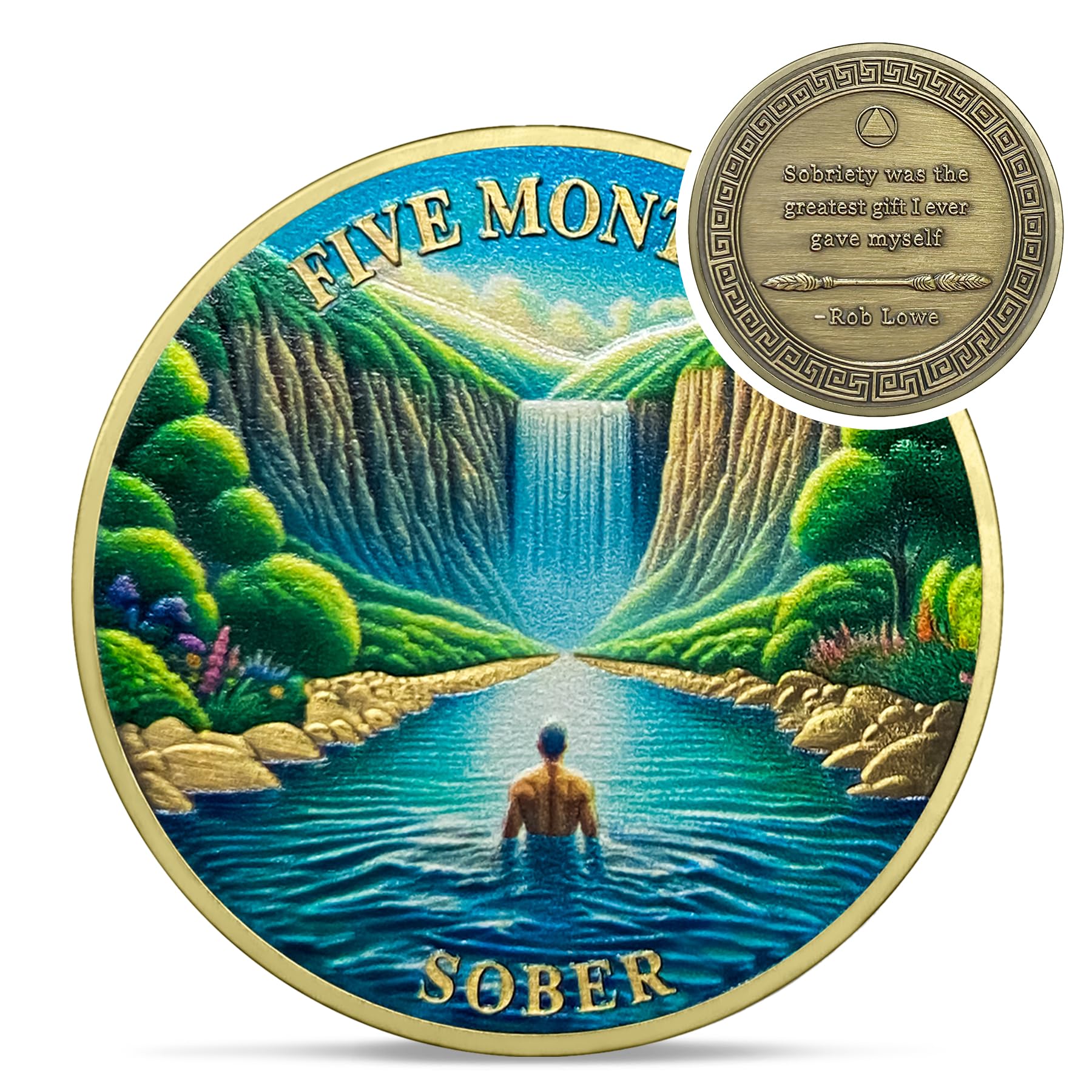 Amazon.com : Original Five Month Sobriety Coin - Pure Waterfall 5 Month AA Coins - Recovery ...