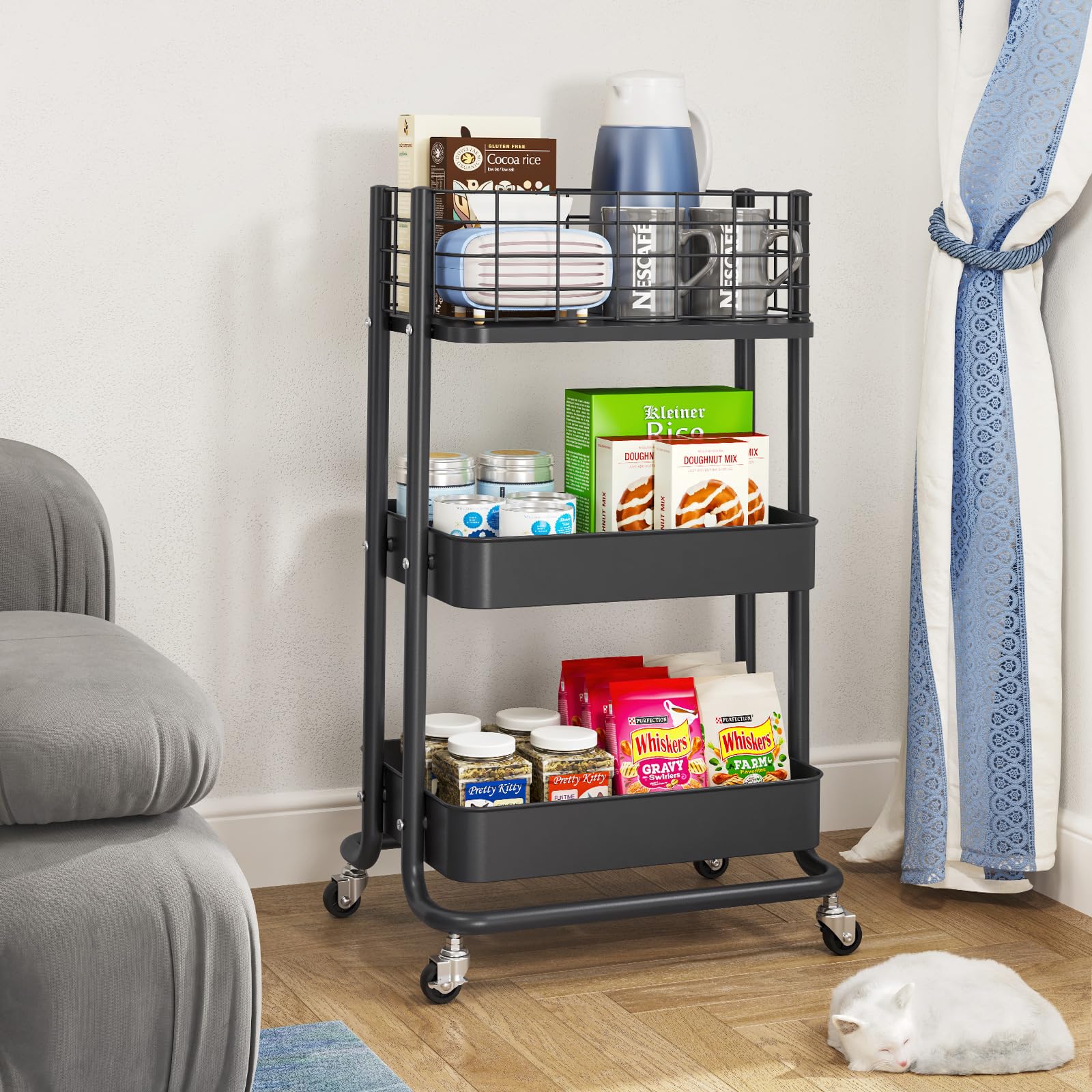 Snapklik.com : KINGRACK 3 Tier Rolling Cart, Metal Mobile Storage Shelf