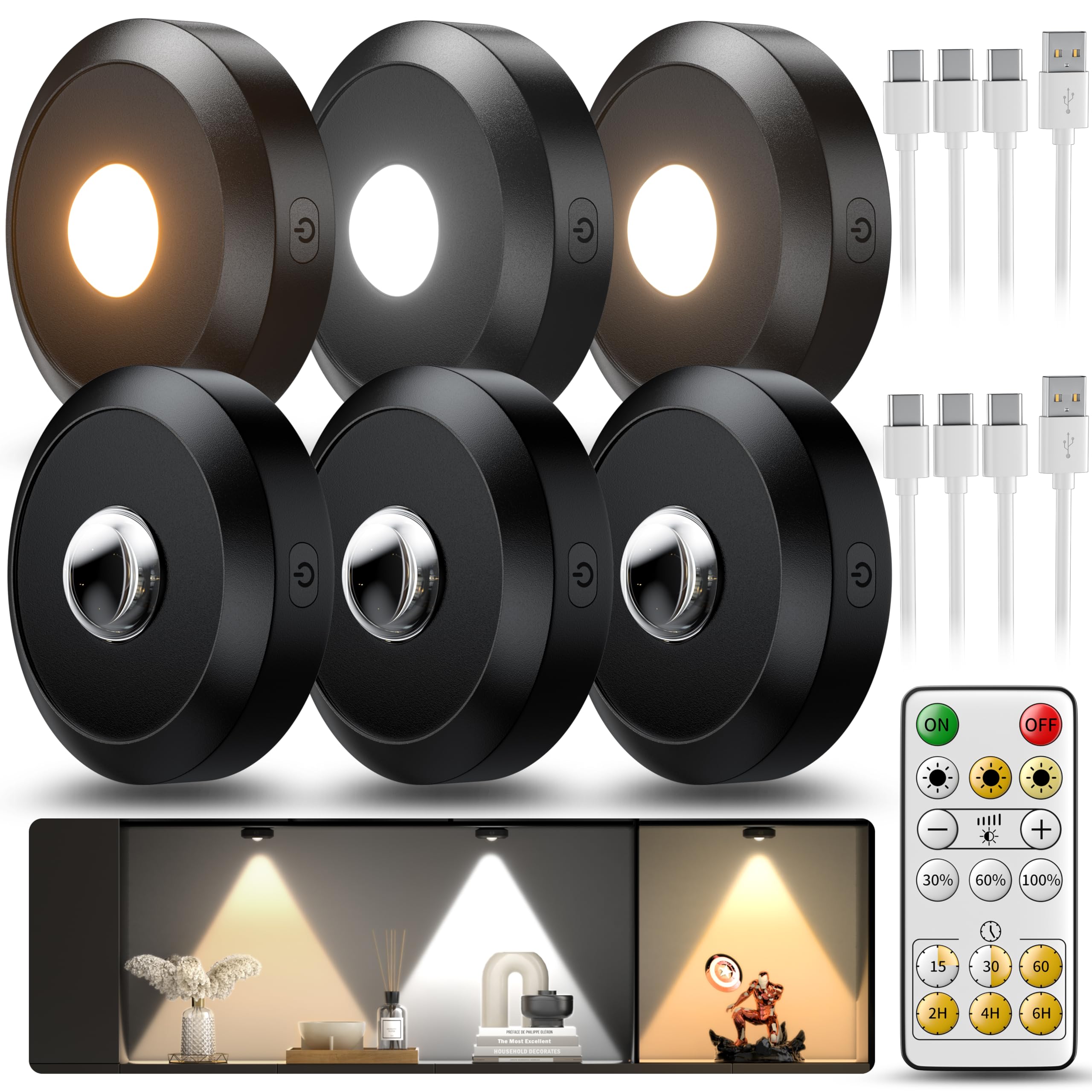 daphomeu Rechargeable Under Cabinet Kitchen Lights with Remote Control ...