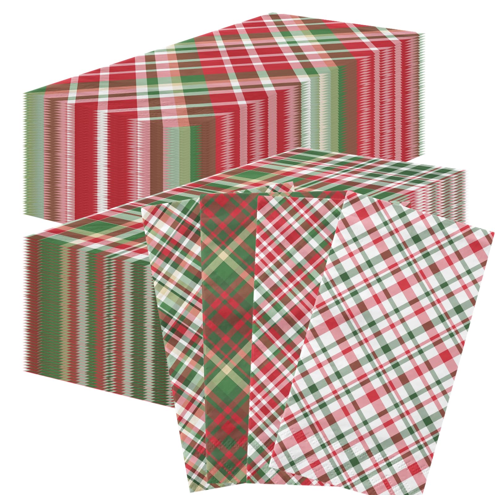 Amazon.com: 40Pcs Christmas Napkins Paper Gingham Plaid Checkered ...