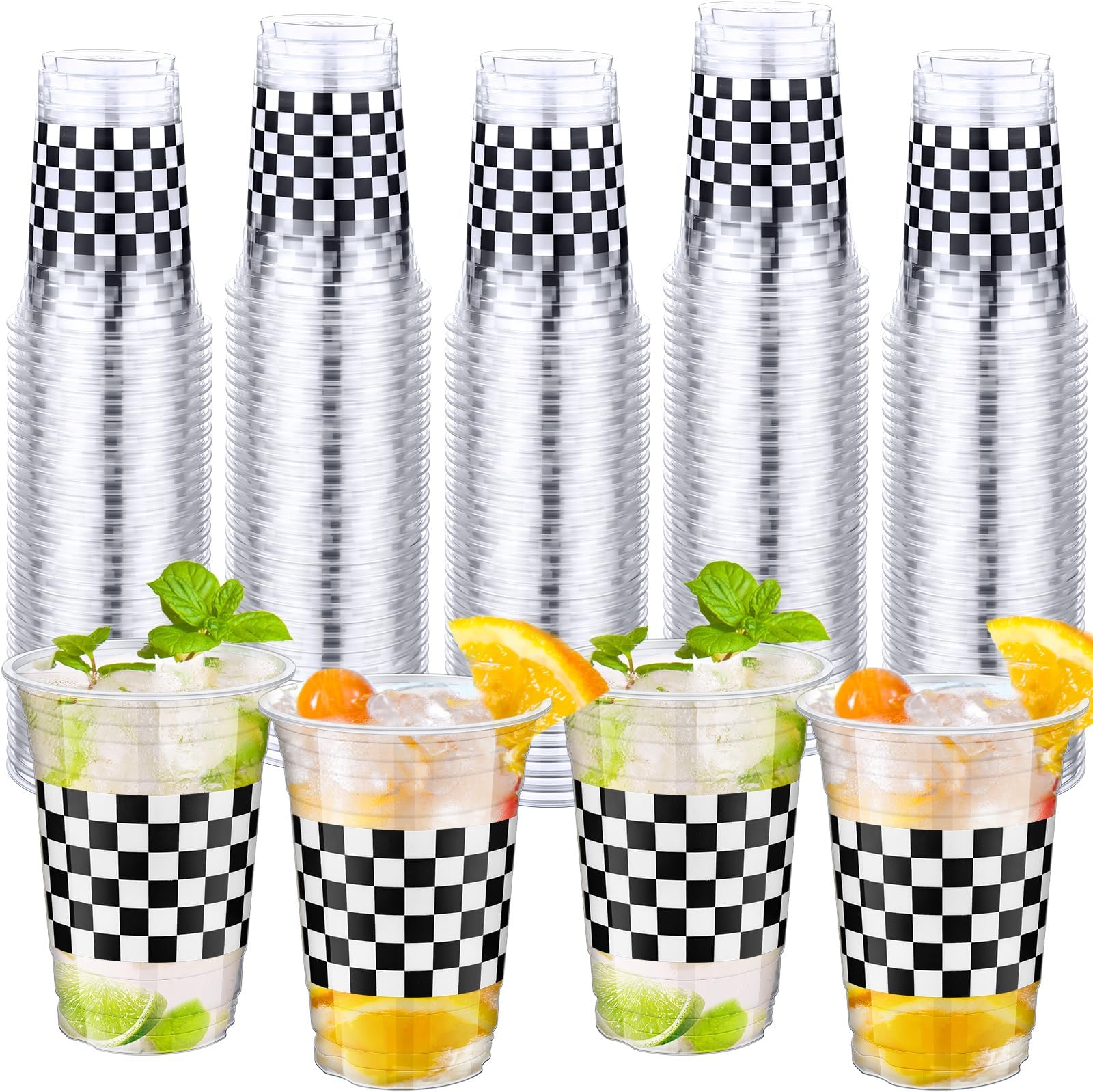 Amazon.com: peony man 50 Pcs Checkered Racing Party Plastic Cups 16 oz ...